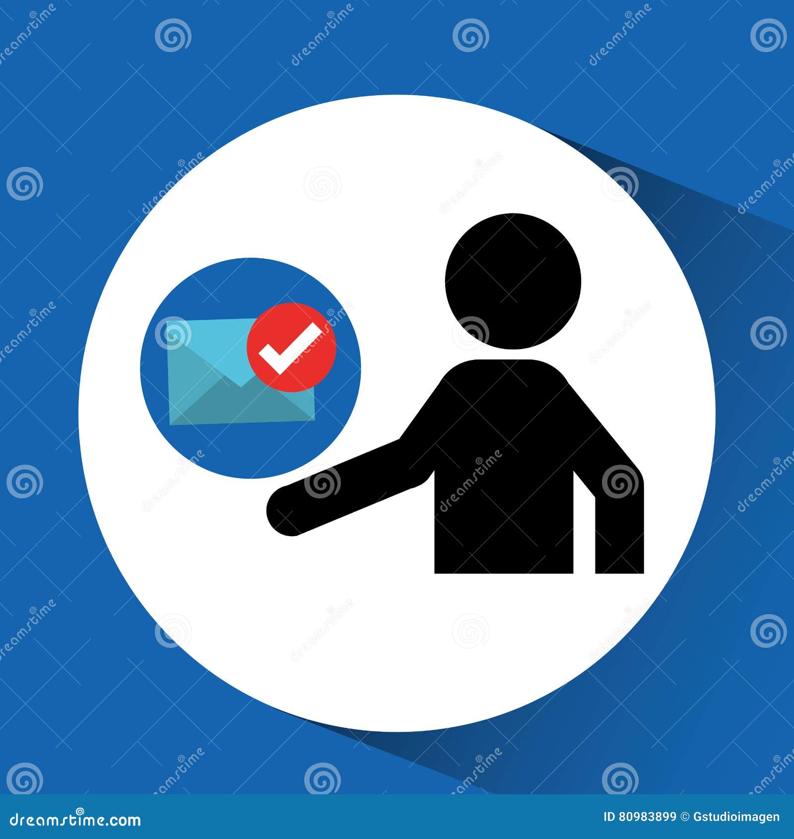 Silhouette Man With Email Envelope Check Mark Cartoon Vector ...