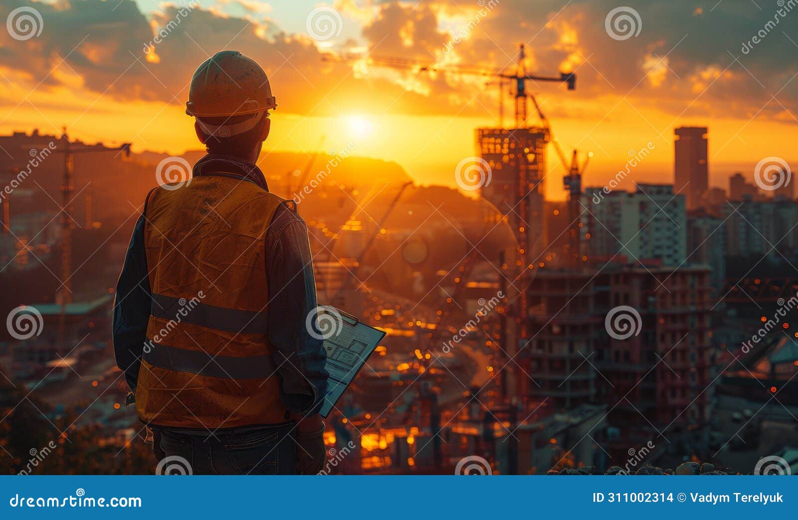 Silhouette of Man Engineer Looking at the Construction Site Stock Photo ...