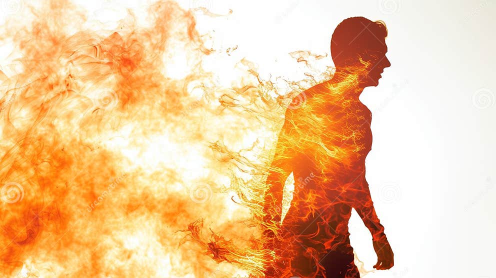 Silhouette of a Man Engulfed in Fiery Flames Stock Image - Image of ...