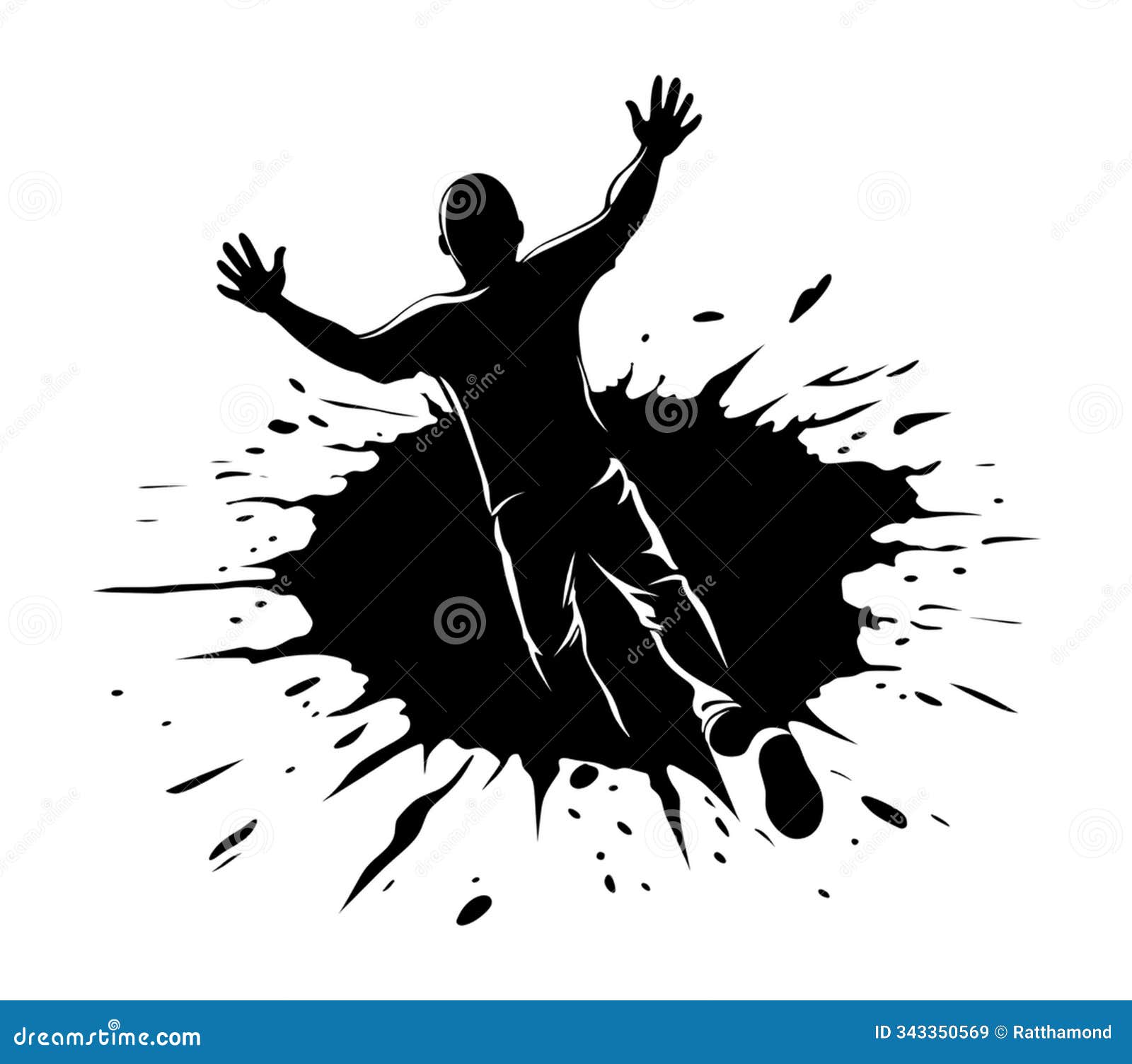 A Silhouette of a Man Falling into a Large, Dark Hole, with a Splash of ...