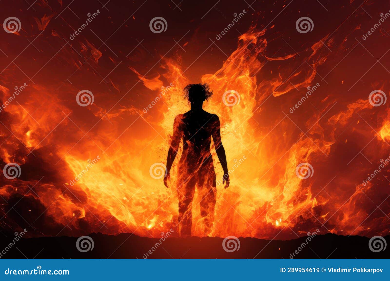 Silhouette of a Man on Fire Stock Image - Image of motion, magic: 289954619