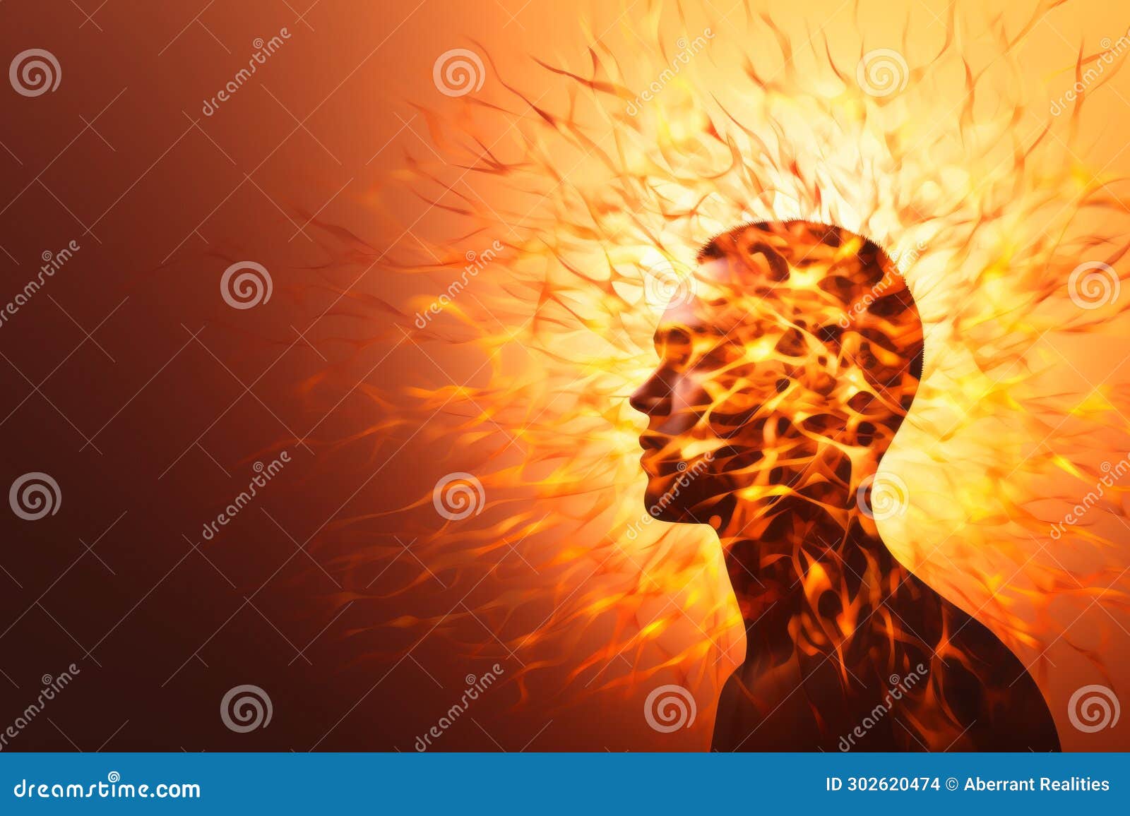 A Silhouette of a Man with Fire Coming Out of His Head Stock ...