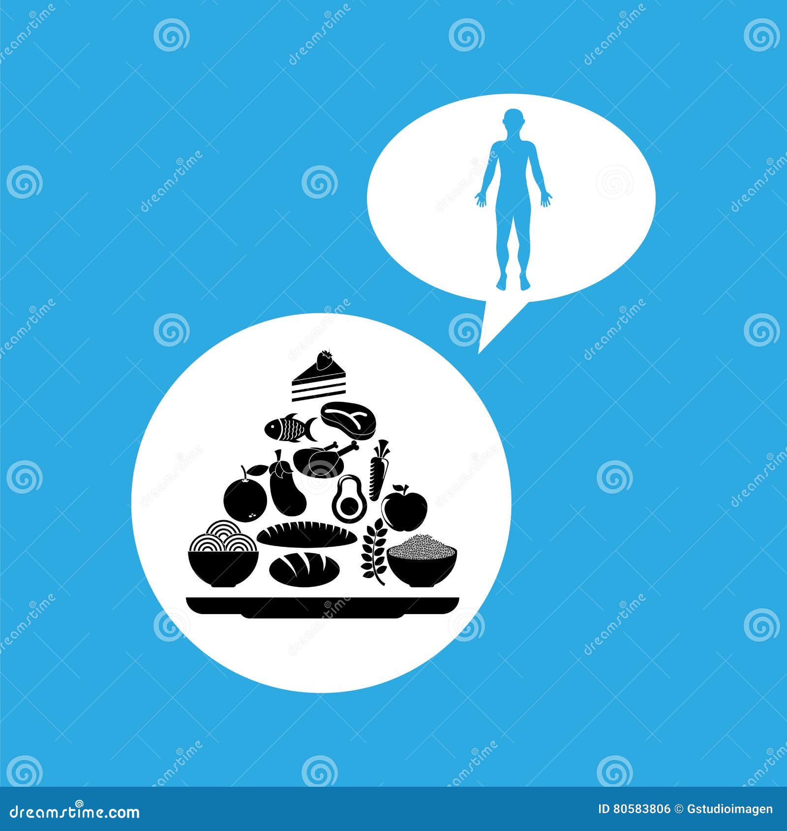 Silhouette Man with Food Pyramid Icon Stock Vector - Illustration of ...