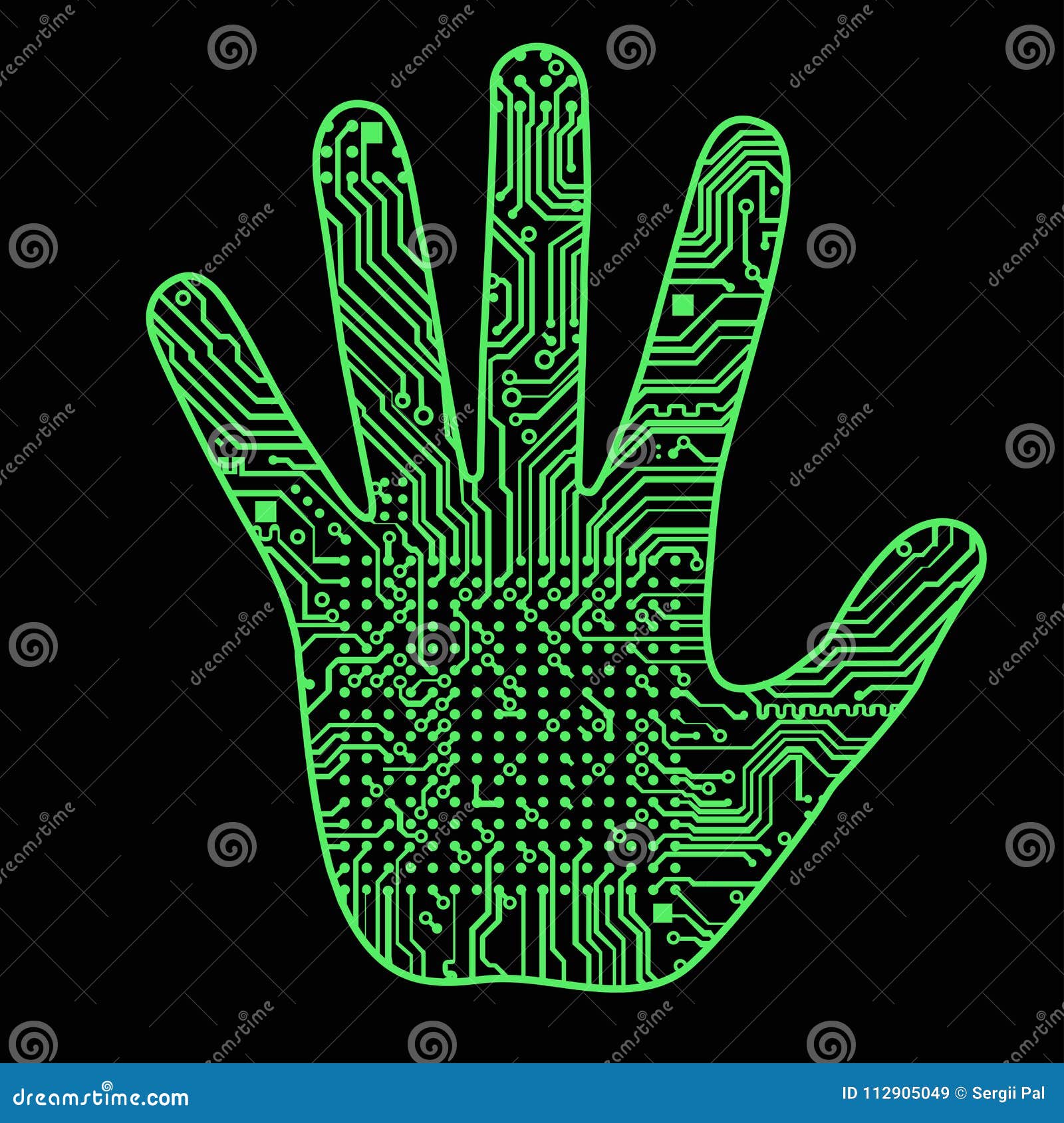 Silhouette of a Man Hand with a High-tech Computer Circuit Board ...