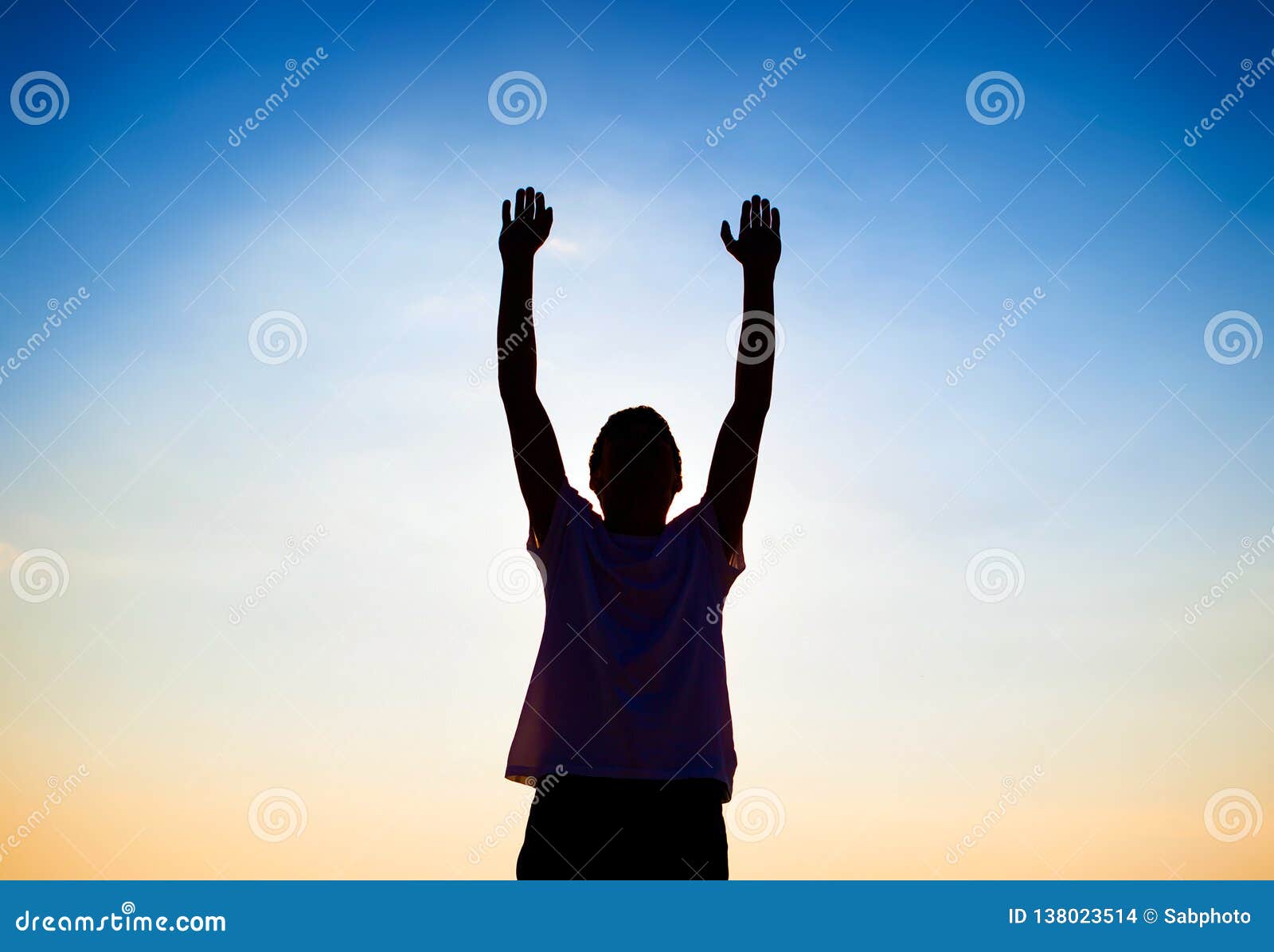 Man Silhouette with Hands Up Stock Photo - Image of silhouette, rise ...