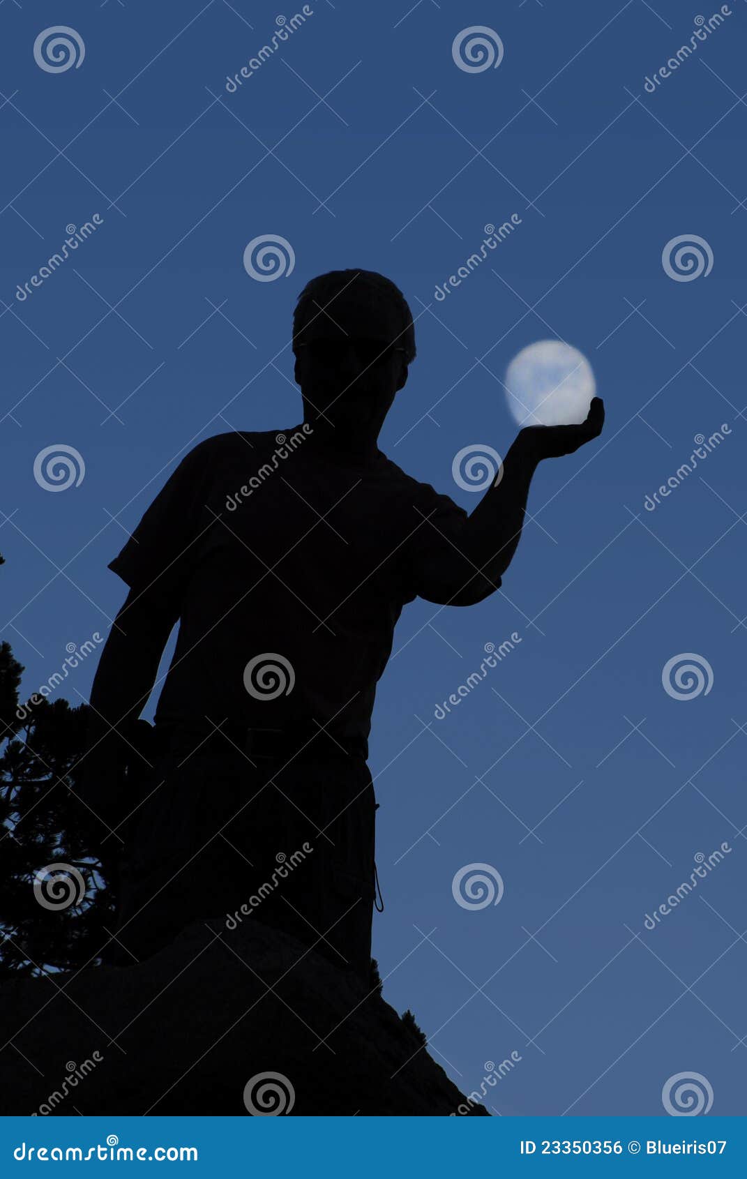 Silhouette Of Man Holding Moon Stock Photo - Image of outdoor, night ...