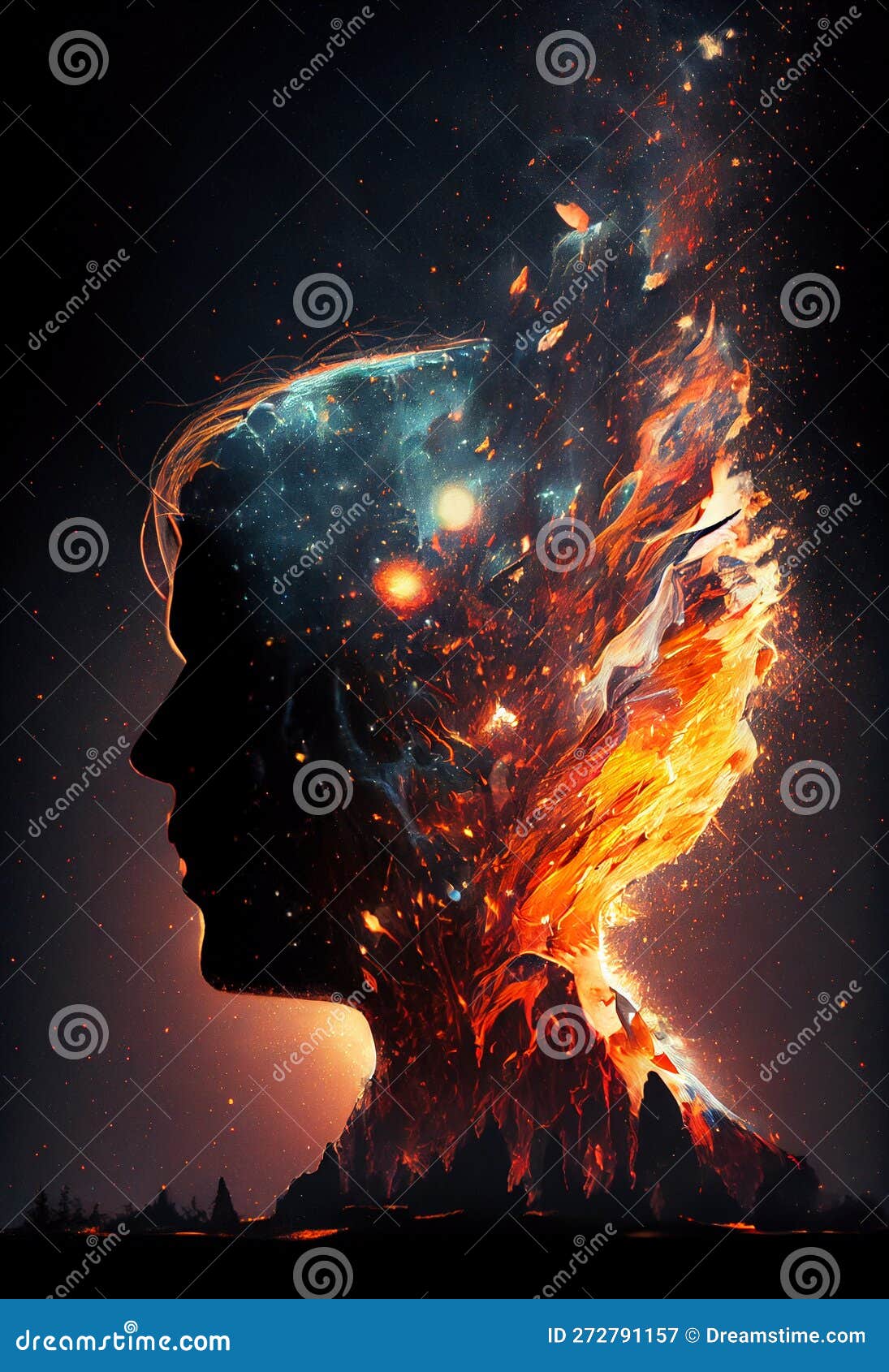 Silhouette of a Man Inside a Fiery Universe. AI Generated Stock ...