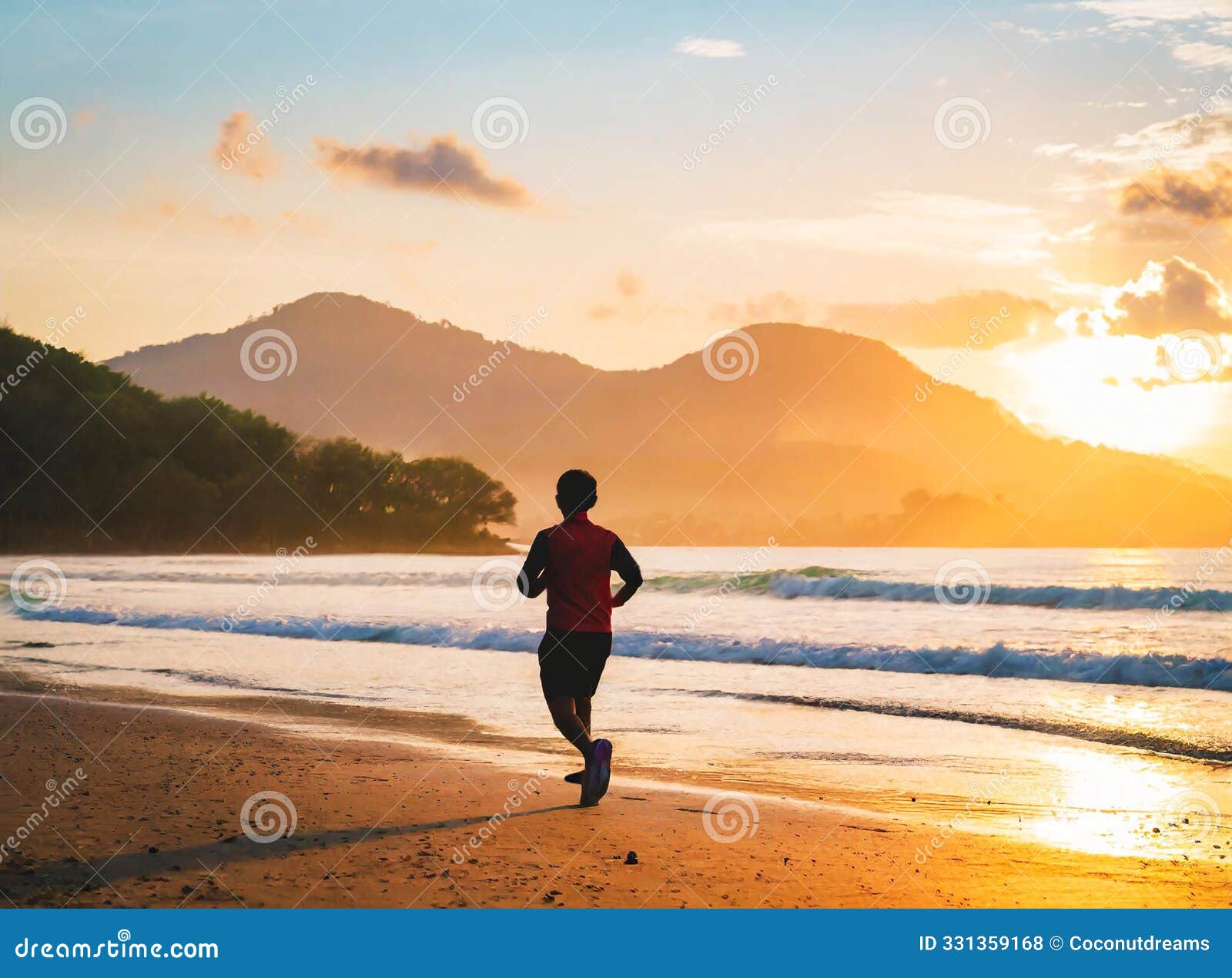 Silhouette of a Man Jogging on the Morning Beach Stock Illustration ...