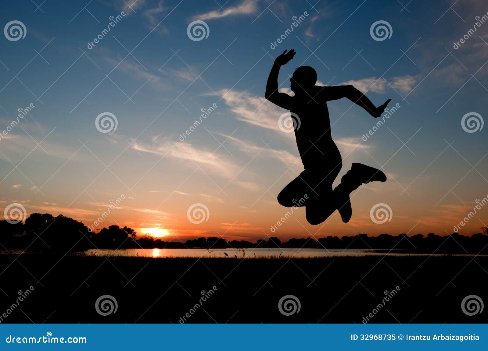 Silhouette of a Man Jumping in the Sunset Stock Image - Image of summer ...