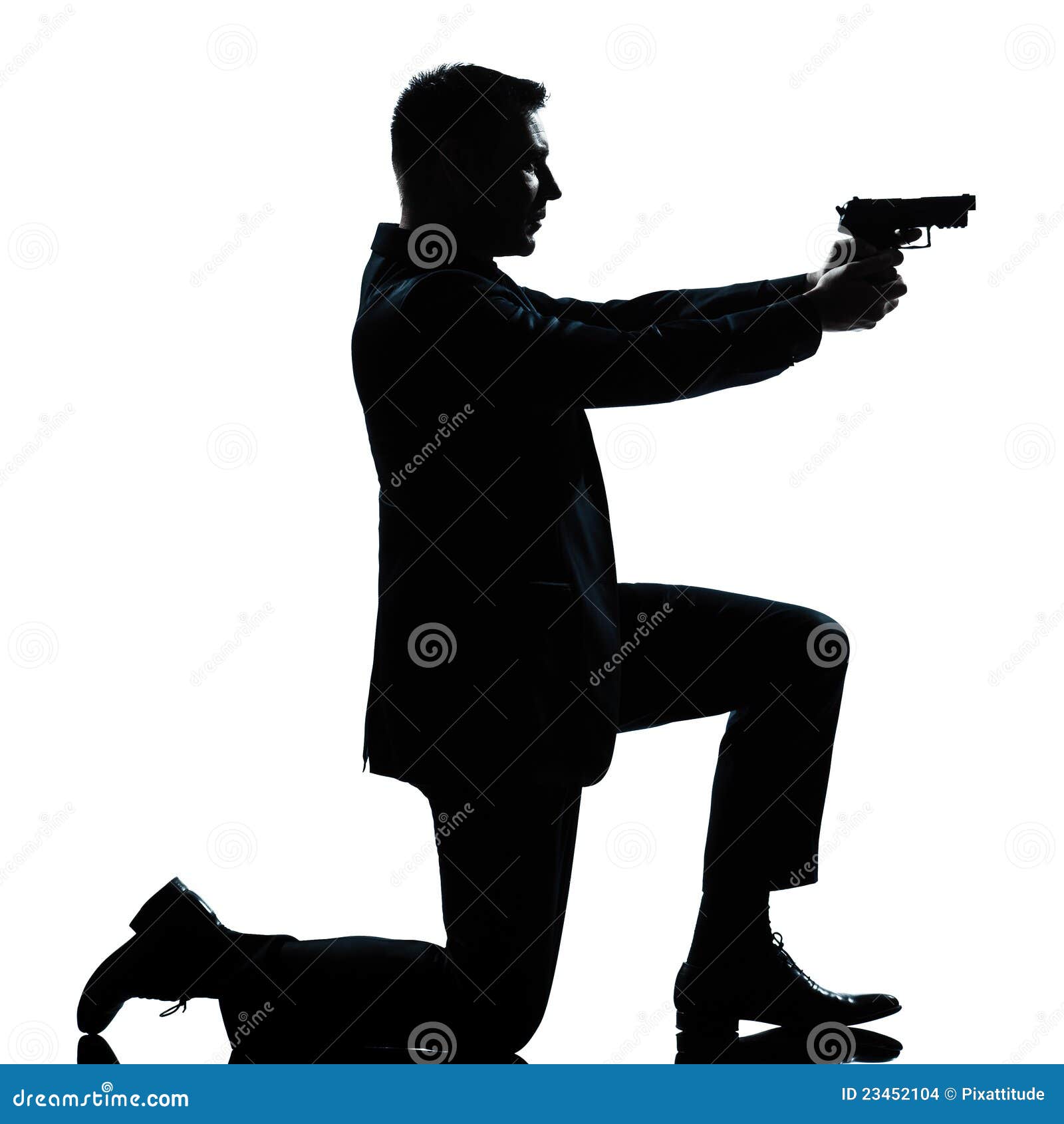 Silhouette Man Kneeling Aiming Gun Stock Photo | CartoonDealer.com ...