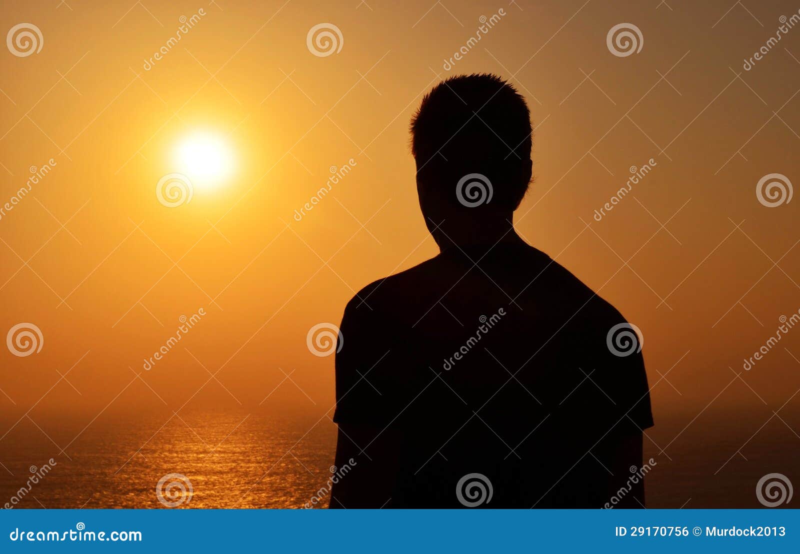 Silhouette of a Man Looking at Algarve Sunset Stock Photo - Image of ...