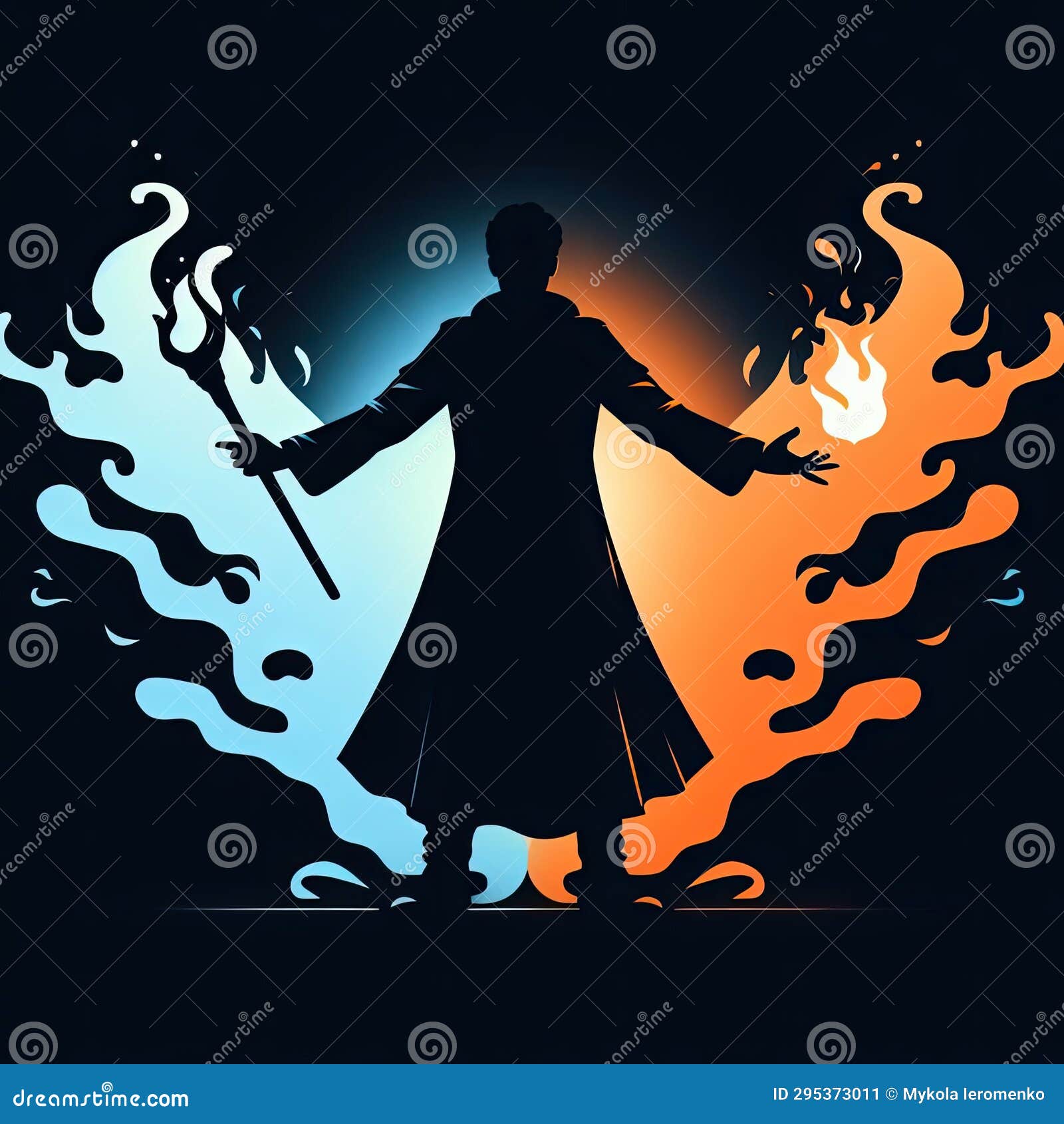 Silhouette of a Man Lord of Fire. Stock Illustration - Illustration of ...