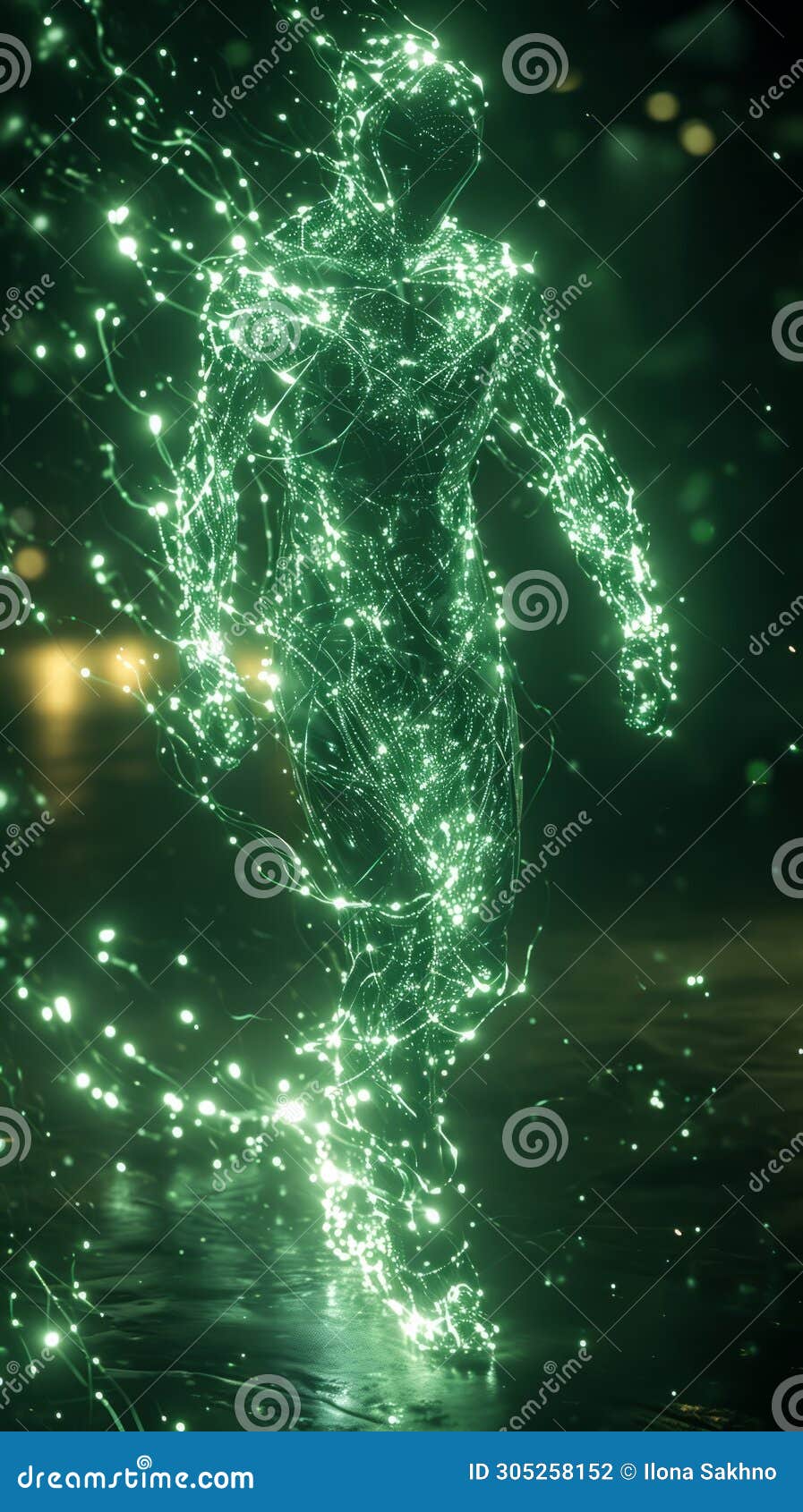 Silhouette of a Man Made of Glowing Particles Stock Illustration ...