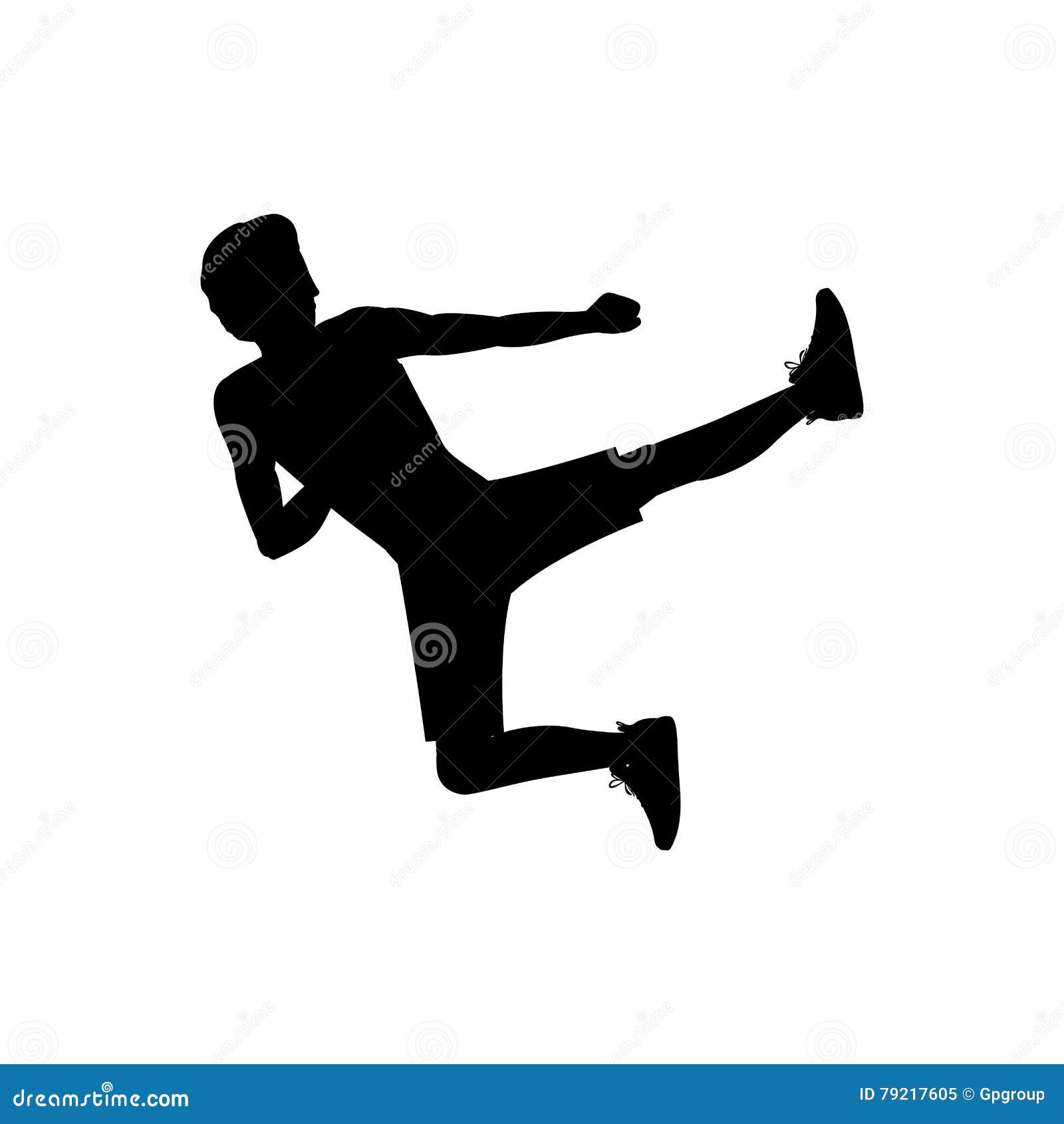 Silhouette Man Martial Arts Flying Kick Stock Vector - Illustration of ...