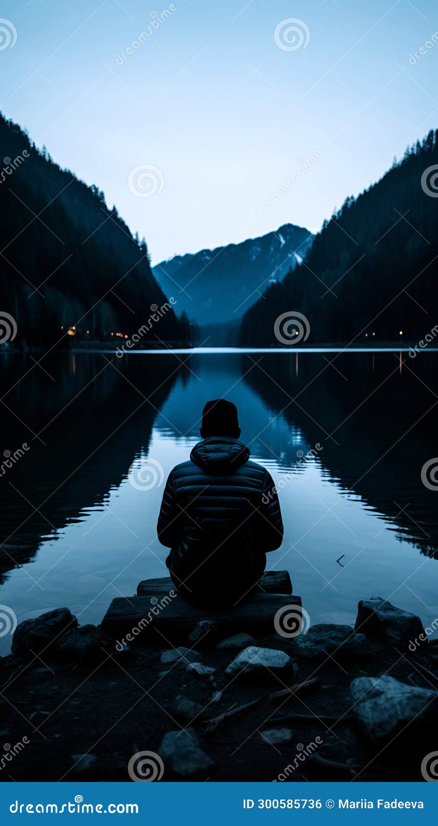 Silhouette of a Man Observing Nature, Secluded in Solitude. Stock ...