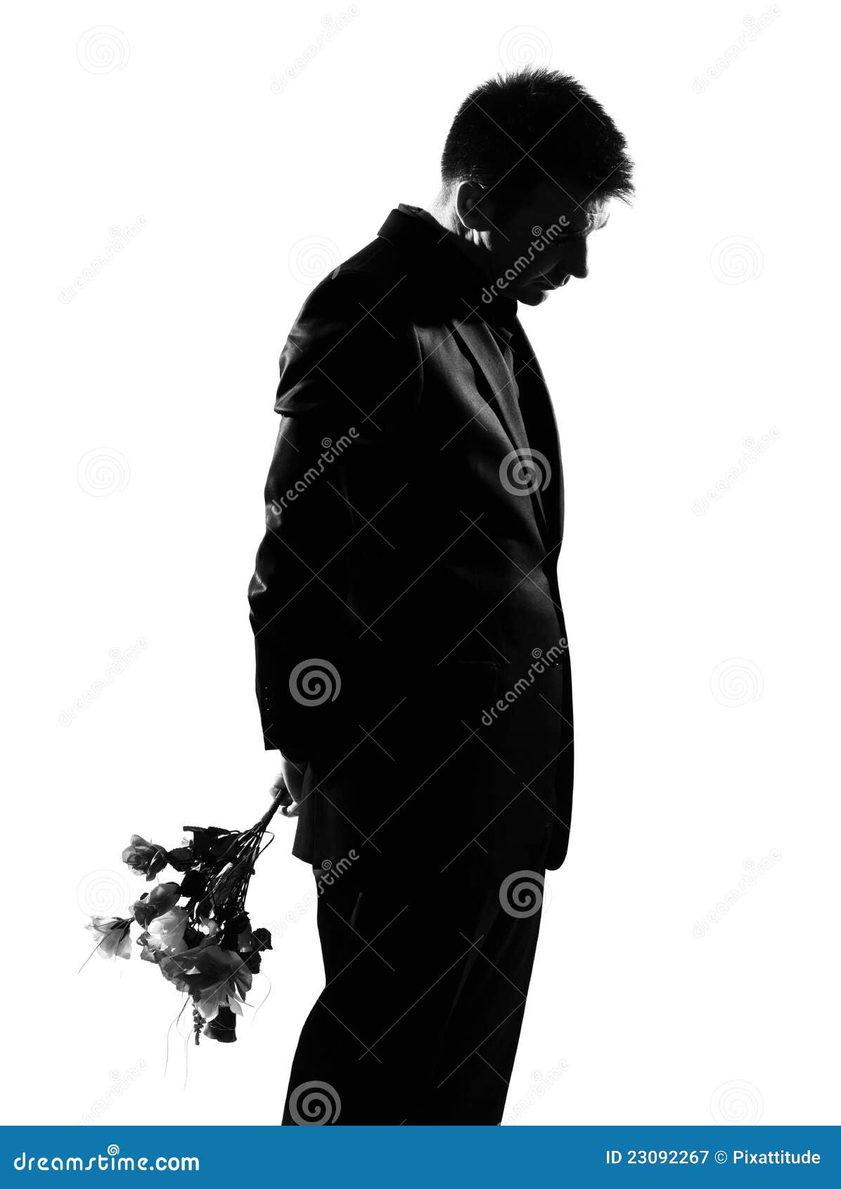 Silhouette Man Offering Flowers Stock Image - Image of flirting, cutout ...