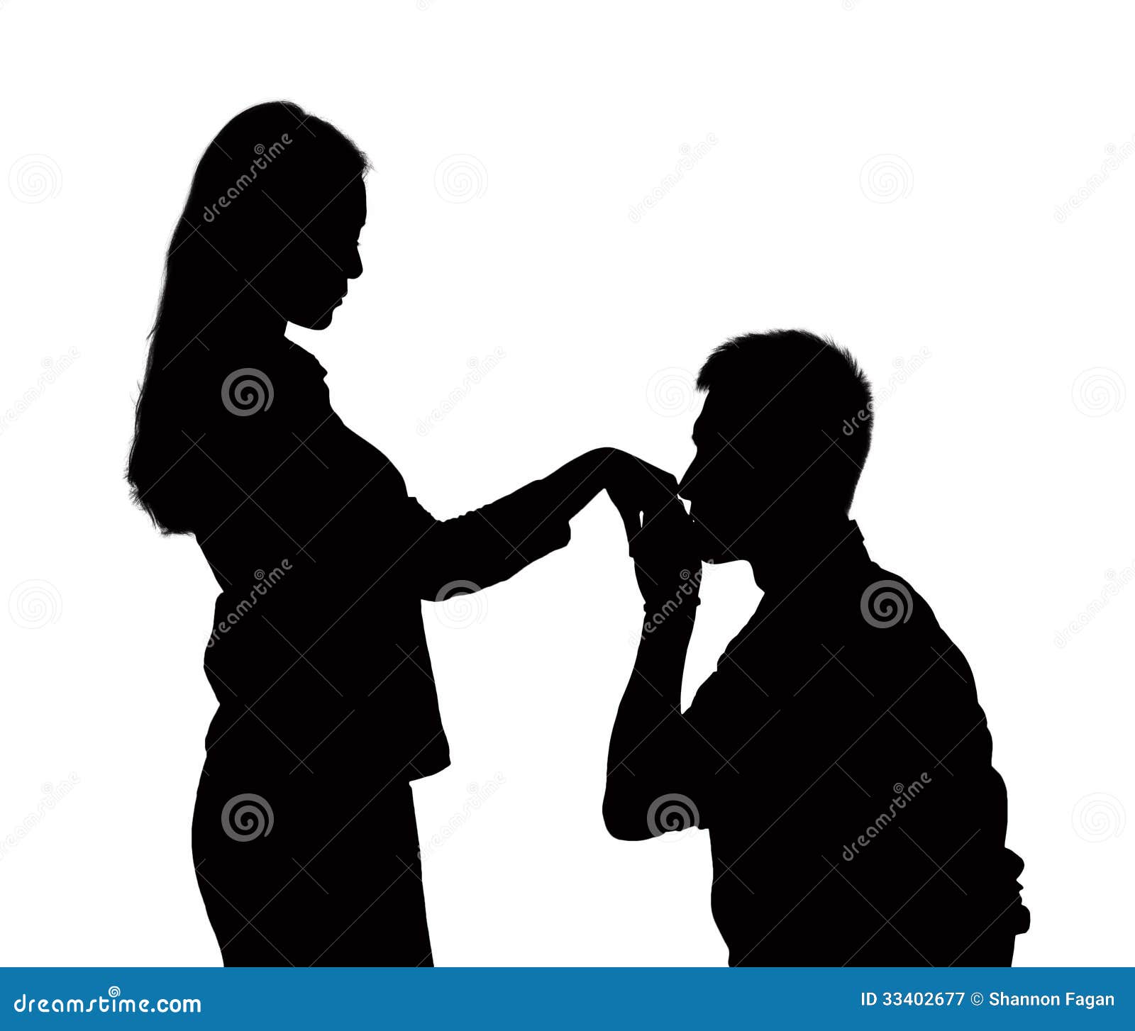 Silhouette Of Man On One Knee Kissing Woman S Hand Stock Image