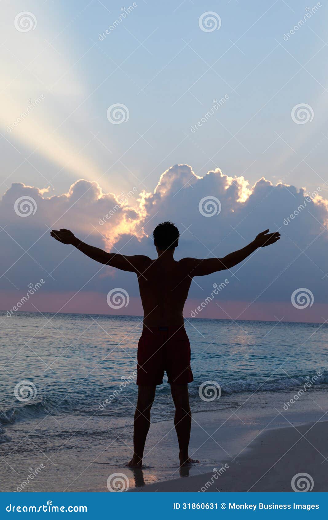 Silhouette Of Man With Outstretched Arms On Beach Royalty-Free Stock ...