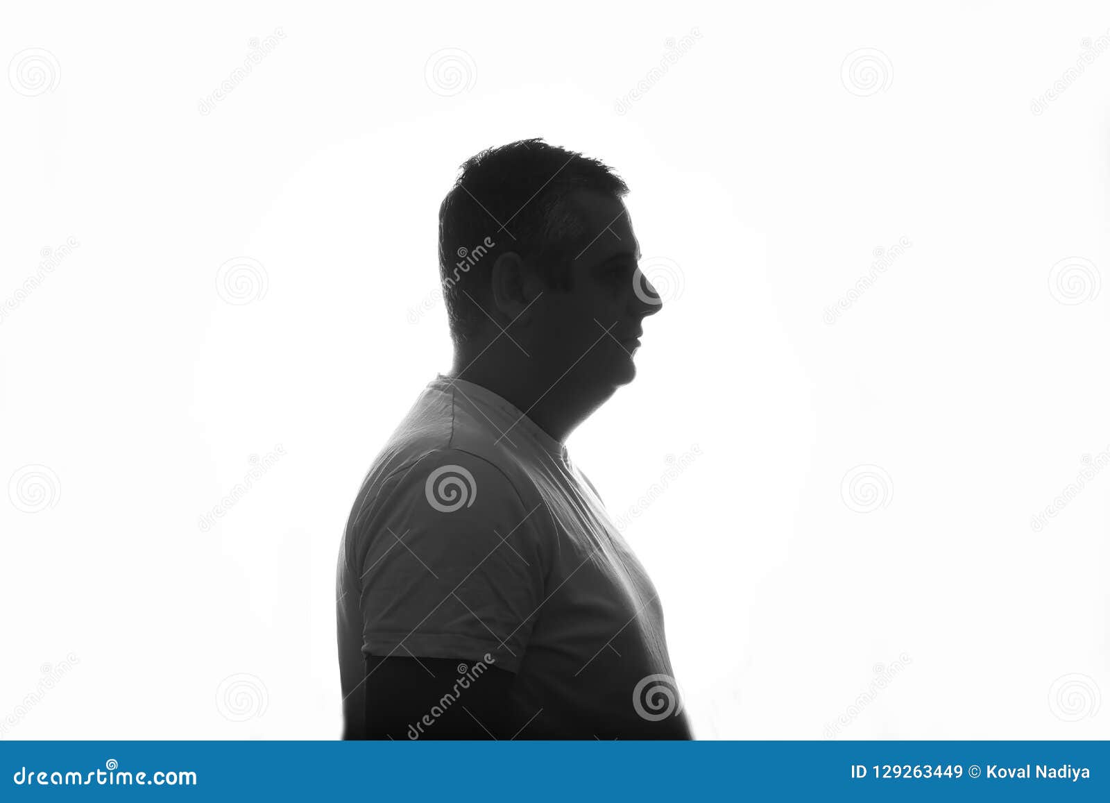 Silhouette Of Man Overweight In Profile Posing On White Background ...