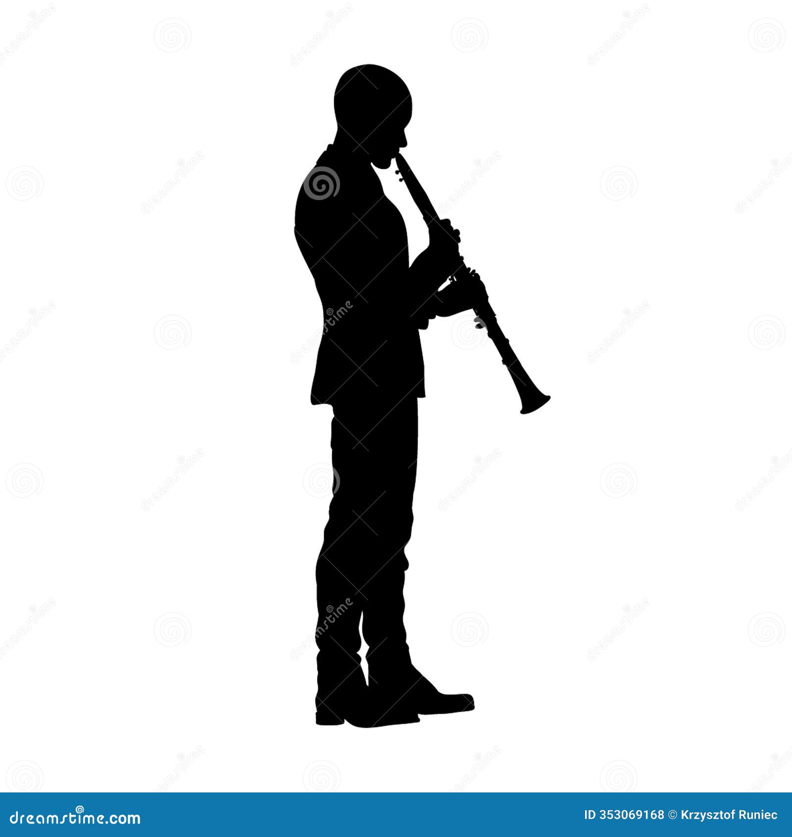 Silhouette of Man Playing Clarinet, Clarinetist Stock Illustration ...
