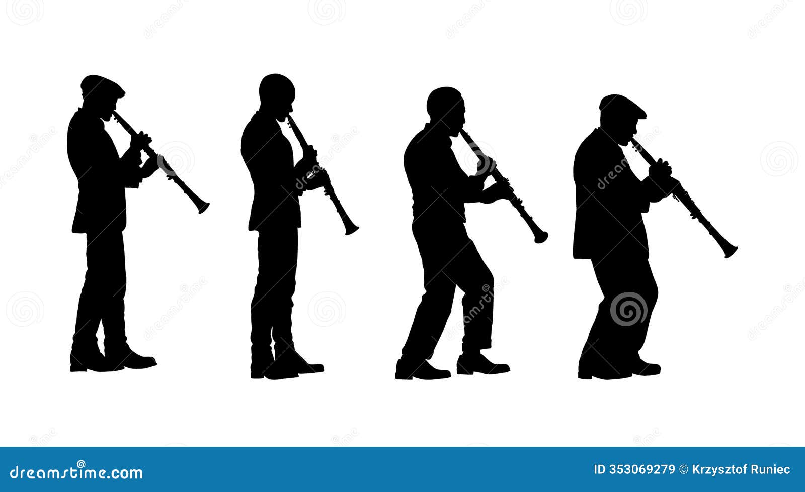 Silhouette of Man Playing Clarinet, Clarinetist Stock Illustration ...