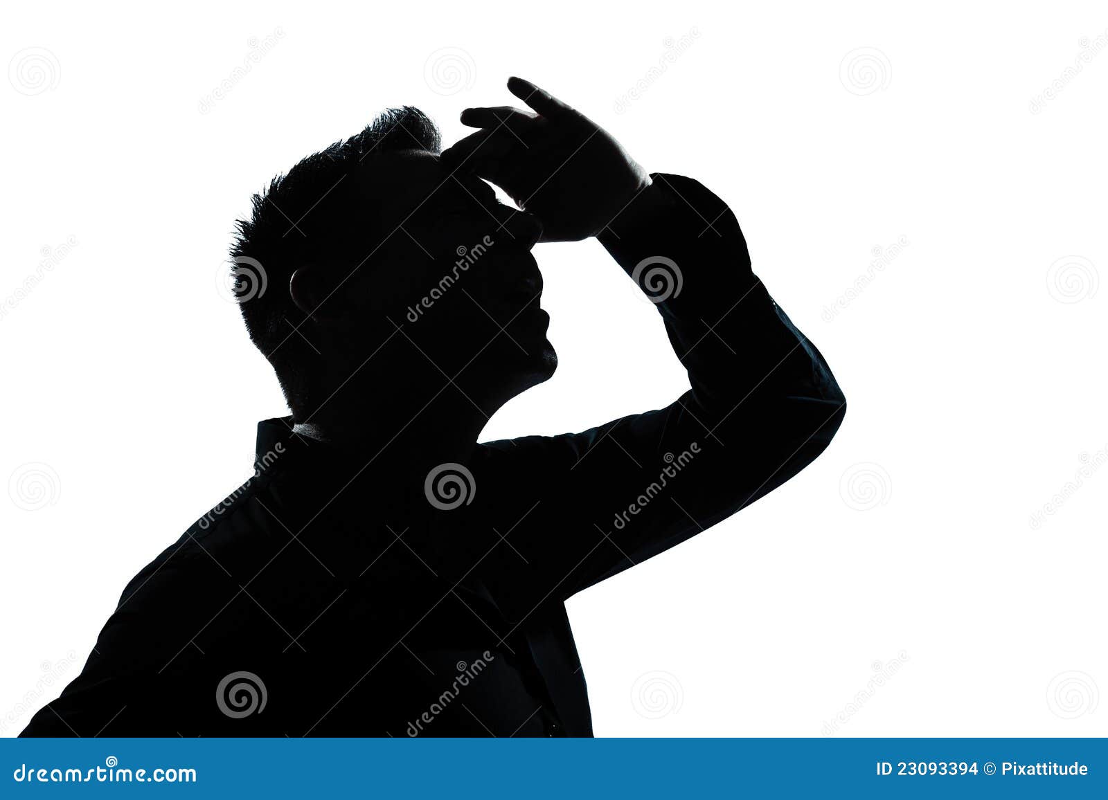 Silhouette Man Portrait Looking Up Forward Gesture Stock Photo - Image ...