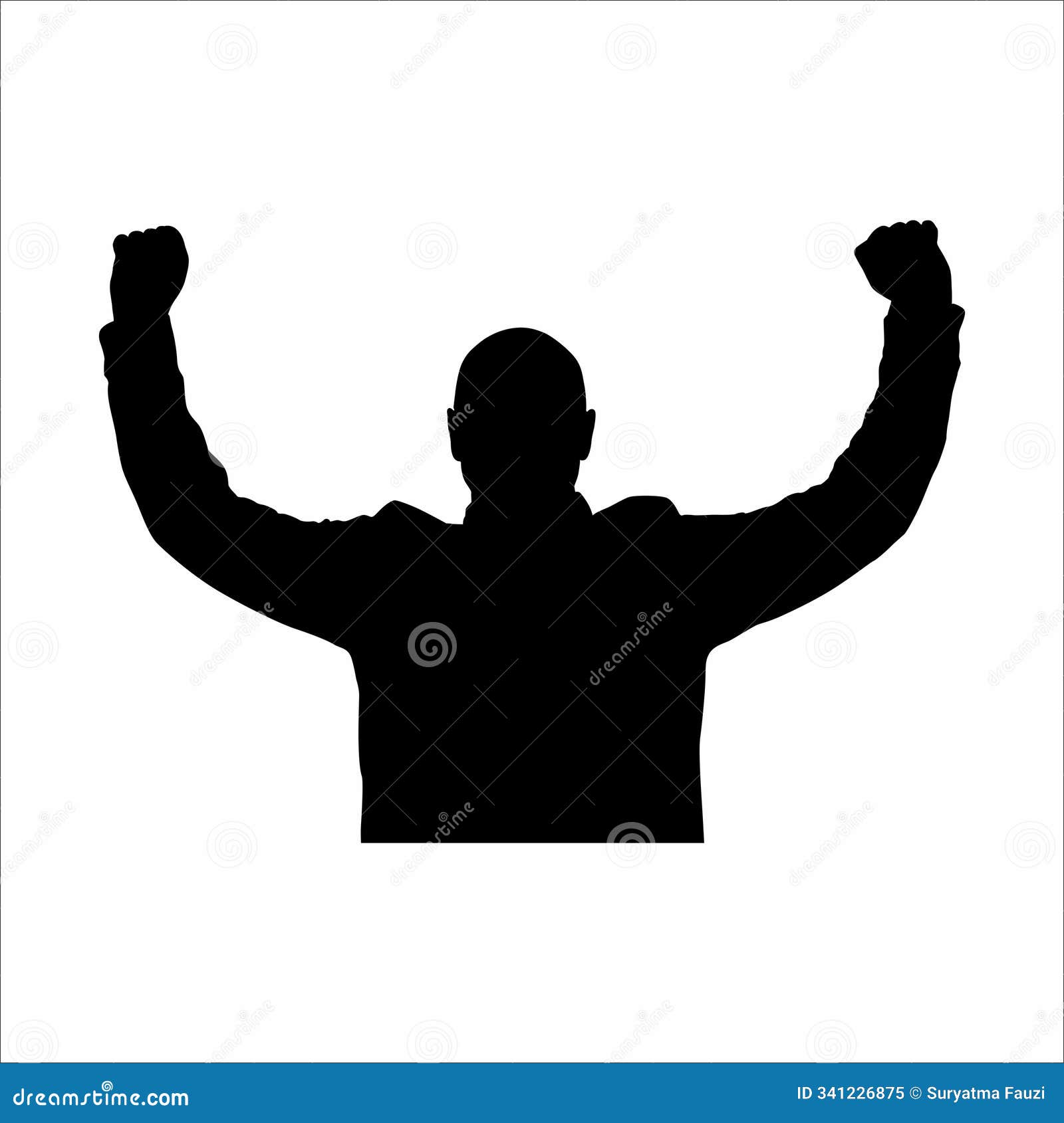 Silhouette of a Man Raising His Hands Up, on a White Background Stock ...