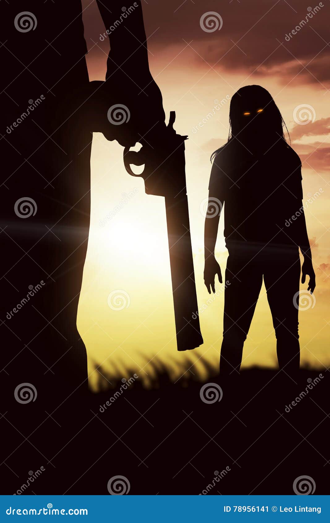 Silhouette of Man with the Red Eye Zombie Stock Image - Image of male ...