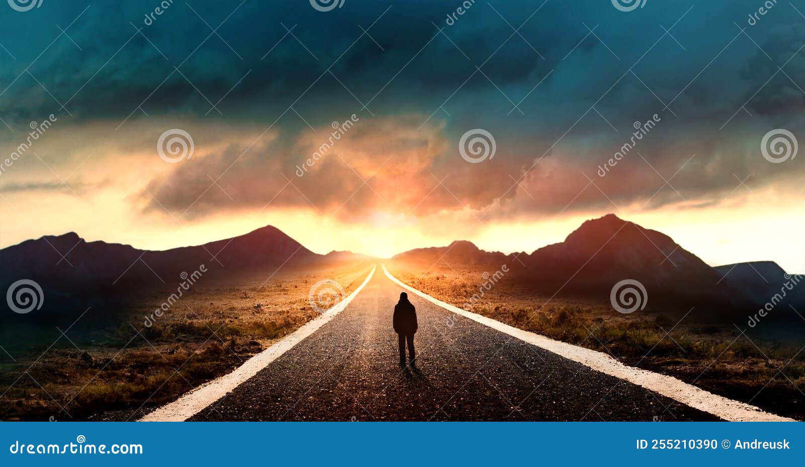 Silhouette of a Man on the Road, Concept of Uncertainty Stock Photo ...