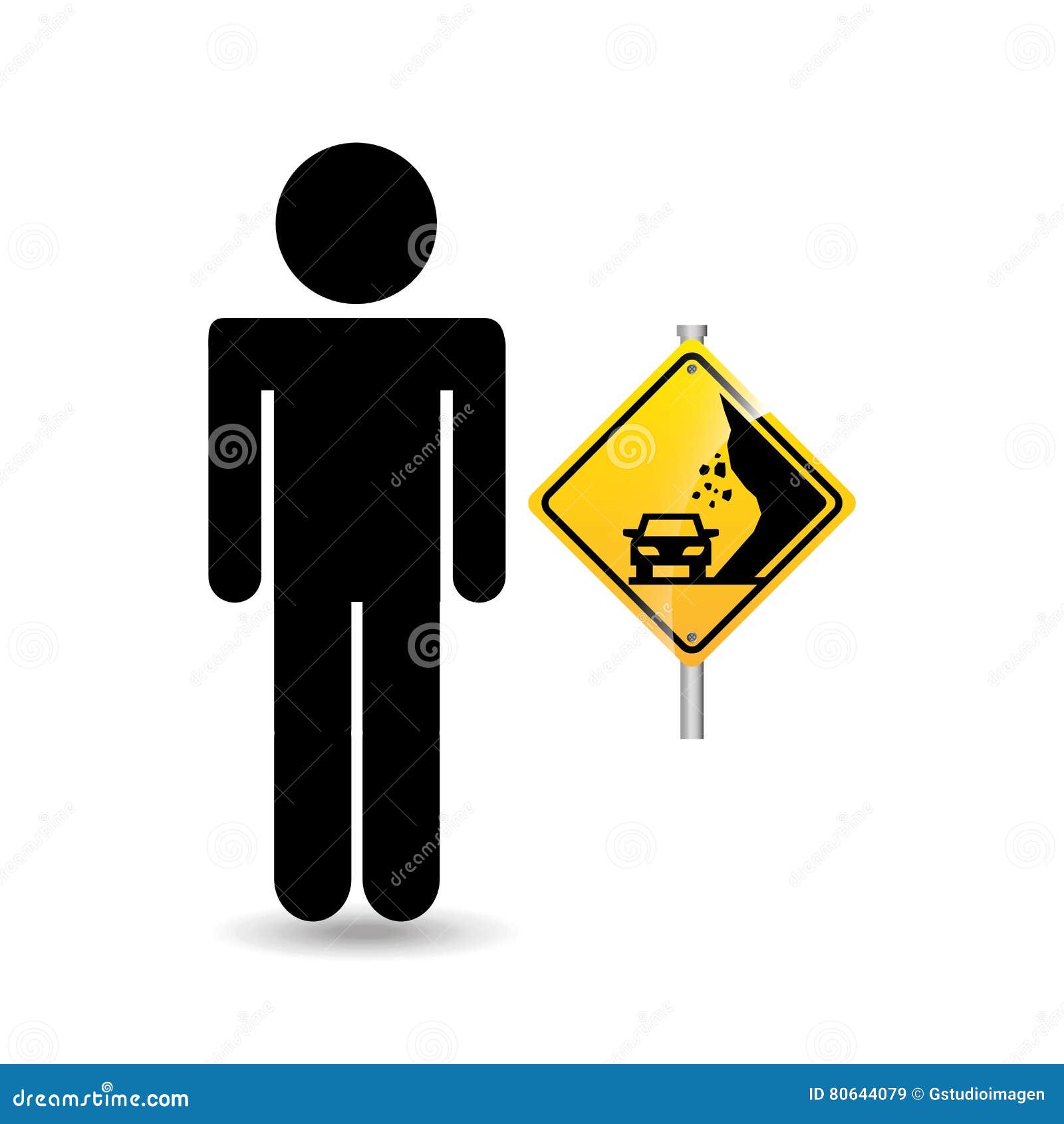 Silhouette Man Road Sign Caution Stock Vector - Illustration of area ...