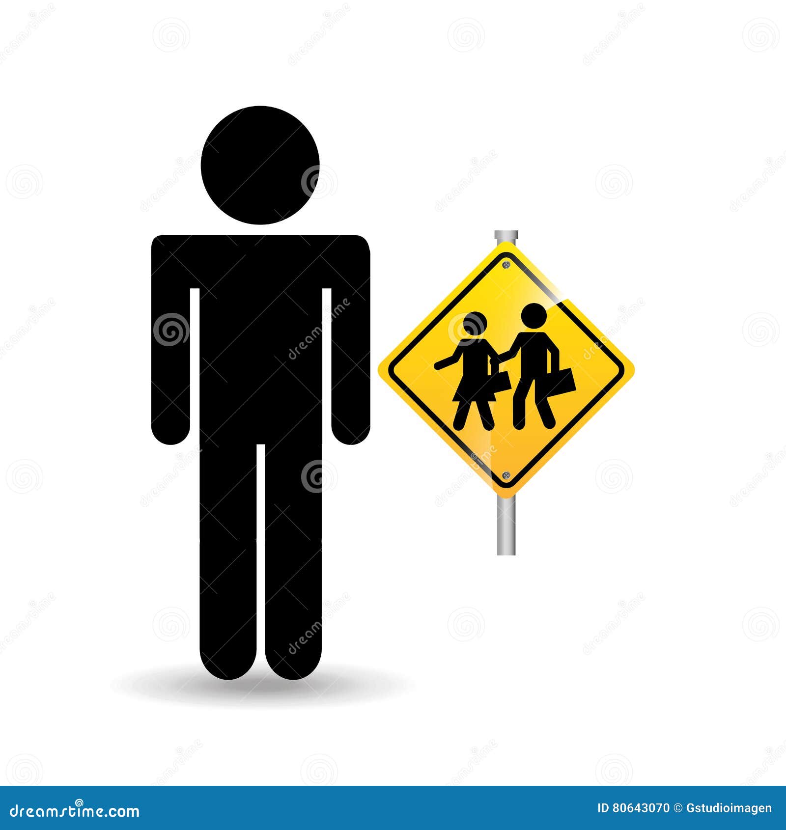 Silhouette Man Road Sign School Zone Icon Stock Vector - Illustration ...