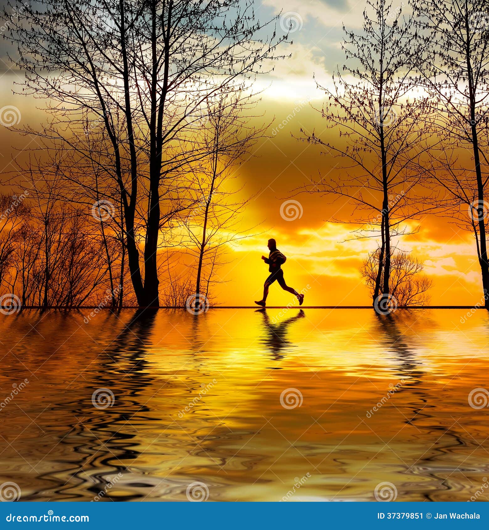 Silhouette of Man Running at Sunset Stock Image - Image of body, active ...