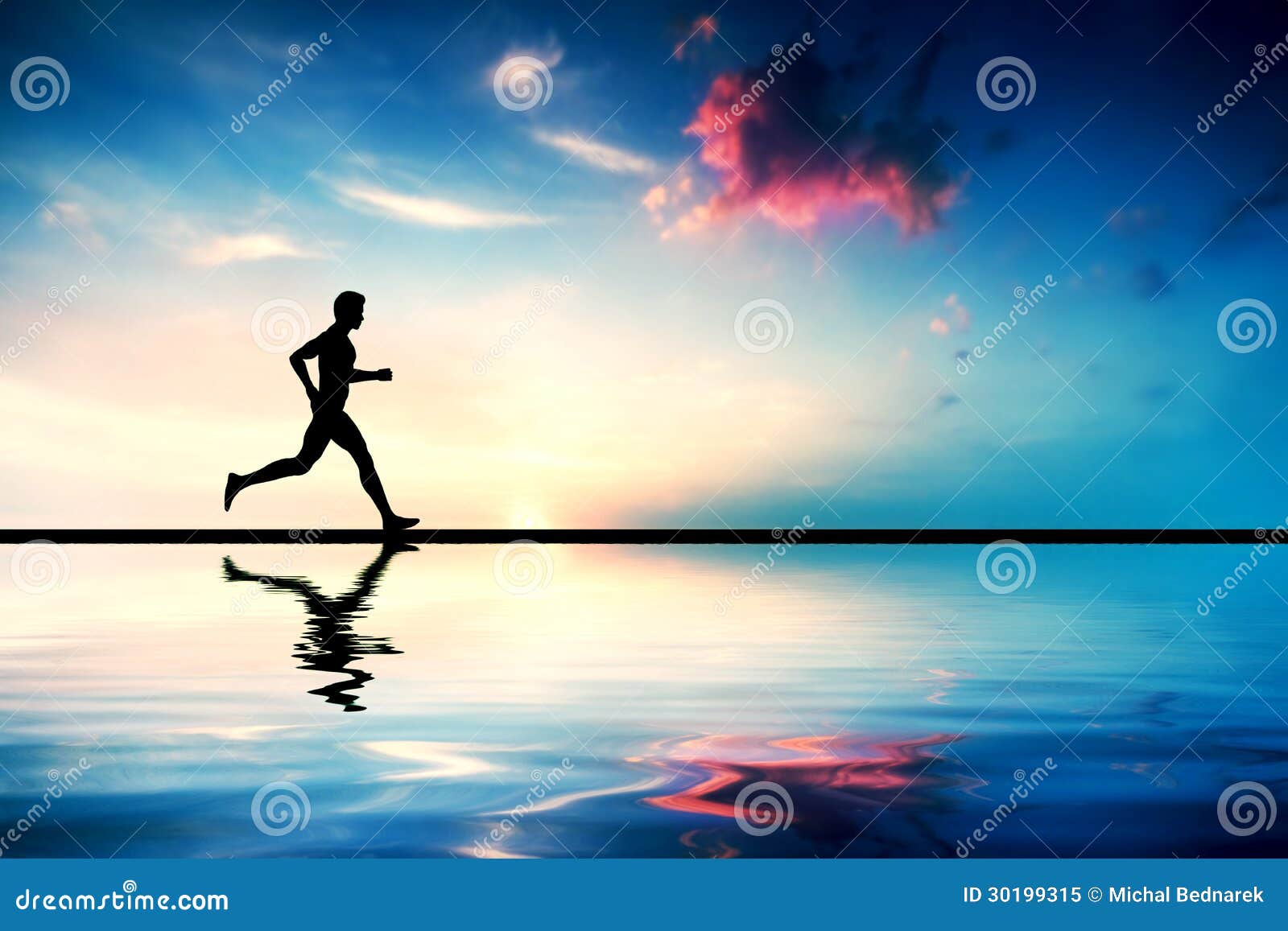 Silhouette of Man Running at Sunset Stock Image - Image of leisure ...