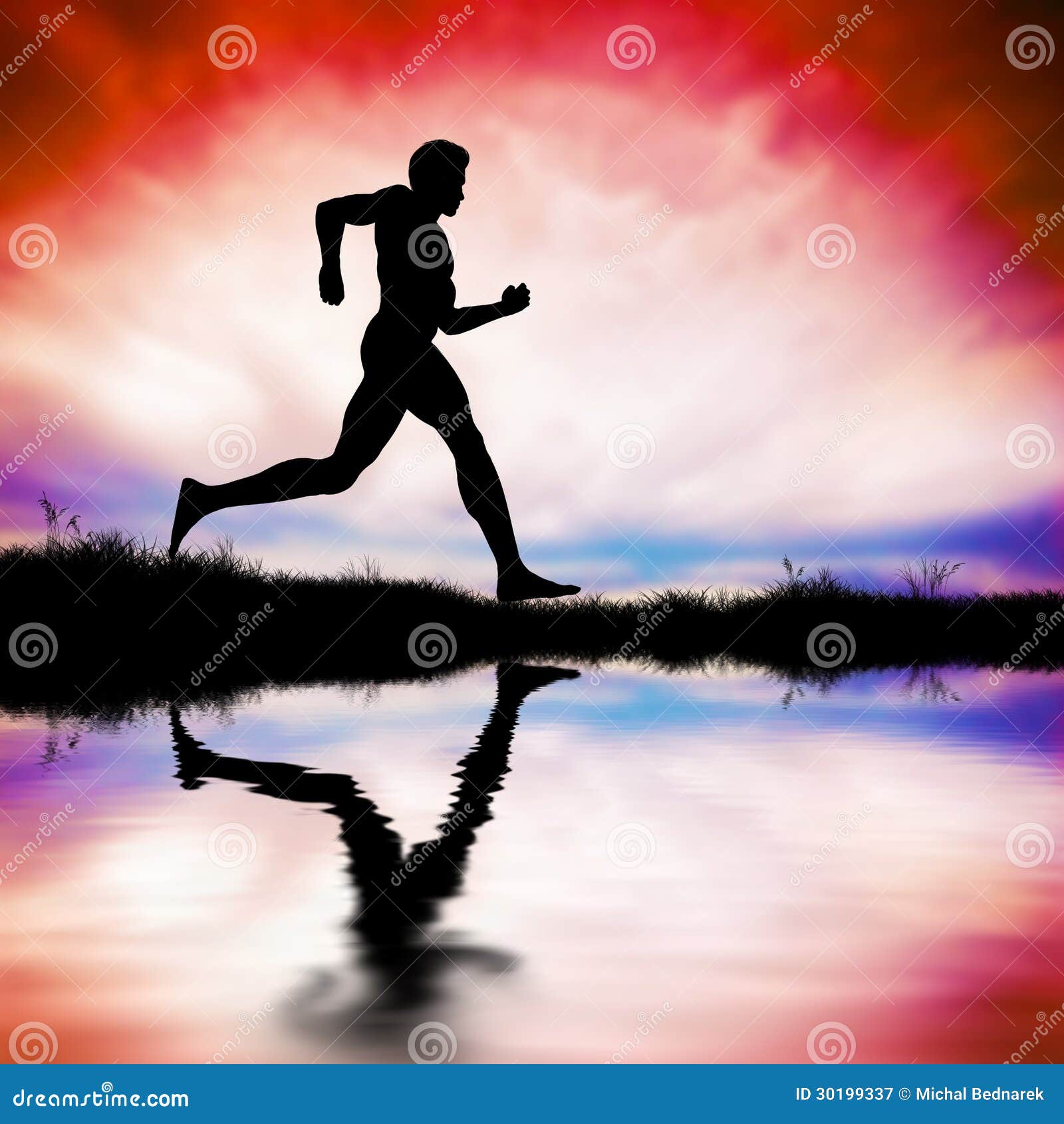 Silhouette of Man Running at Sunset Stock Illustration - Illustration ...
