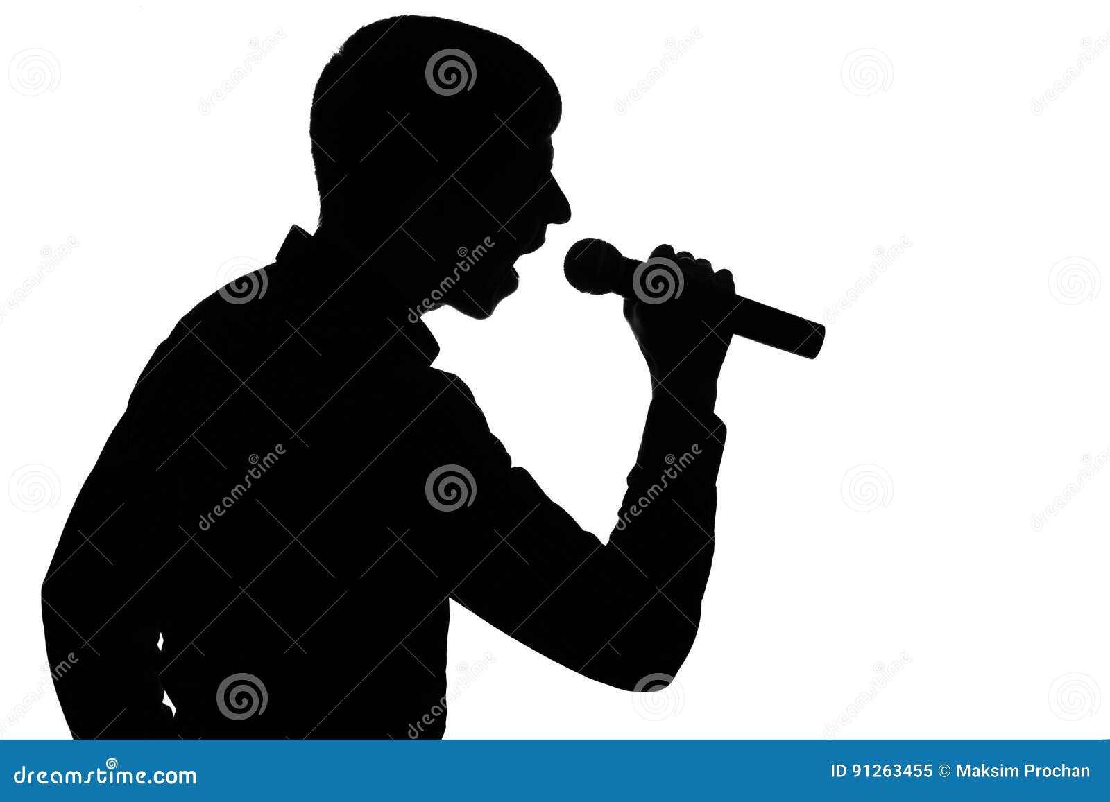 Silhouette of a Man Screaming into a Microphone Stock Image - Image of ...