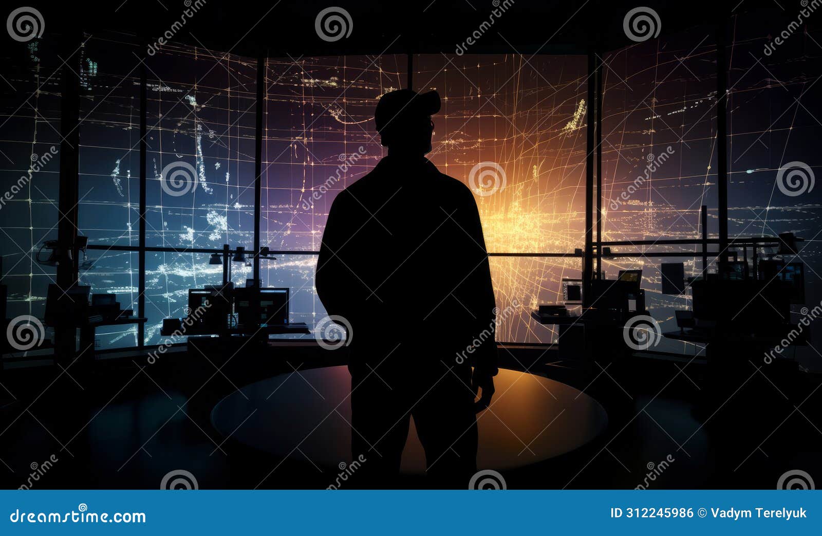 Silhouette of Man in Security Operations Center Stock Illustration ...