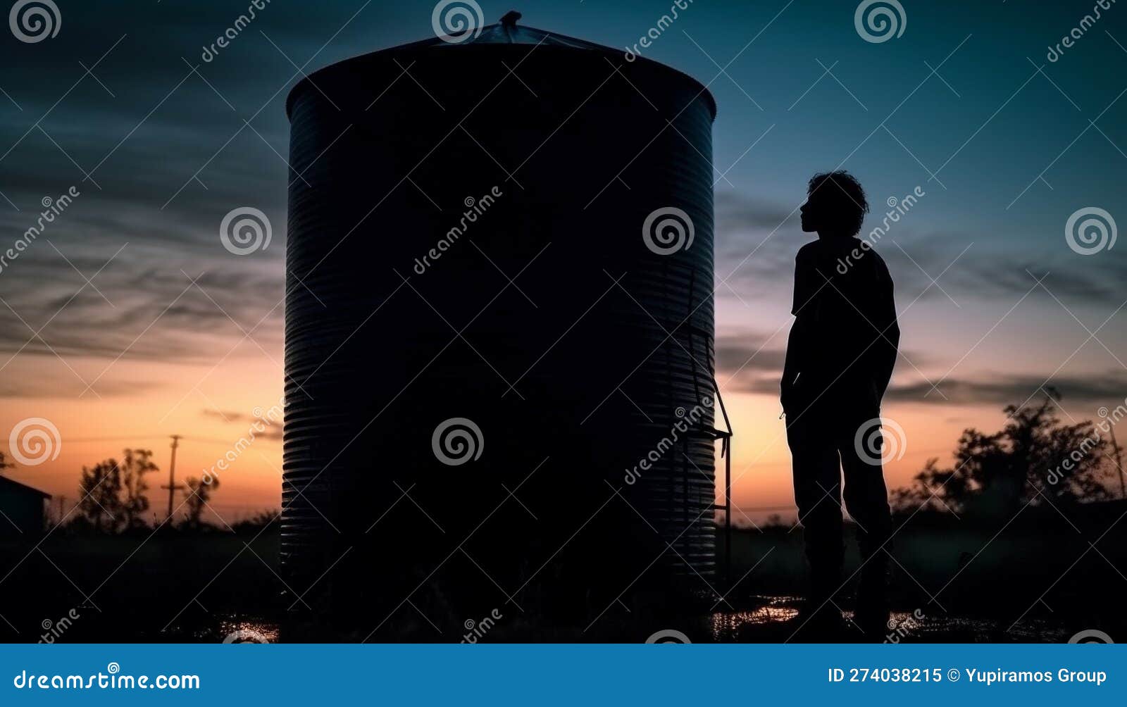 Silhouette of Man Standing, Back Lit by Sunset Generated by AI Stock ...