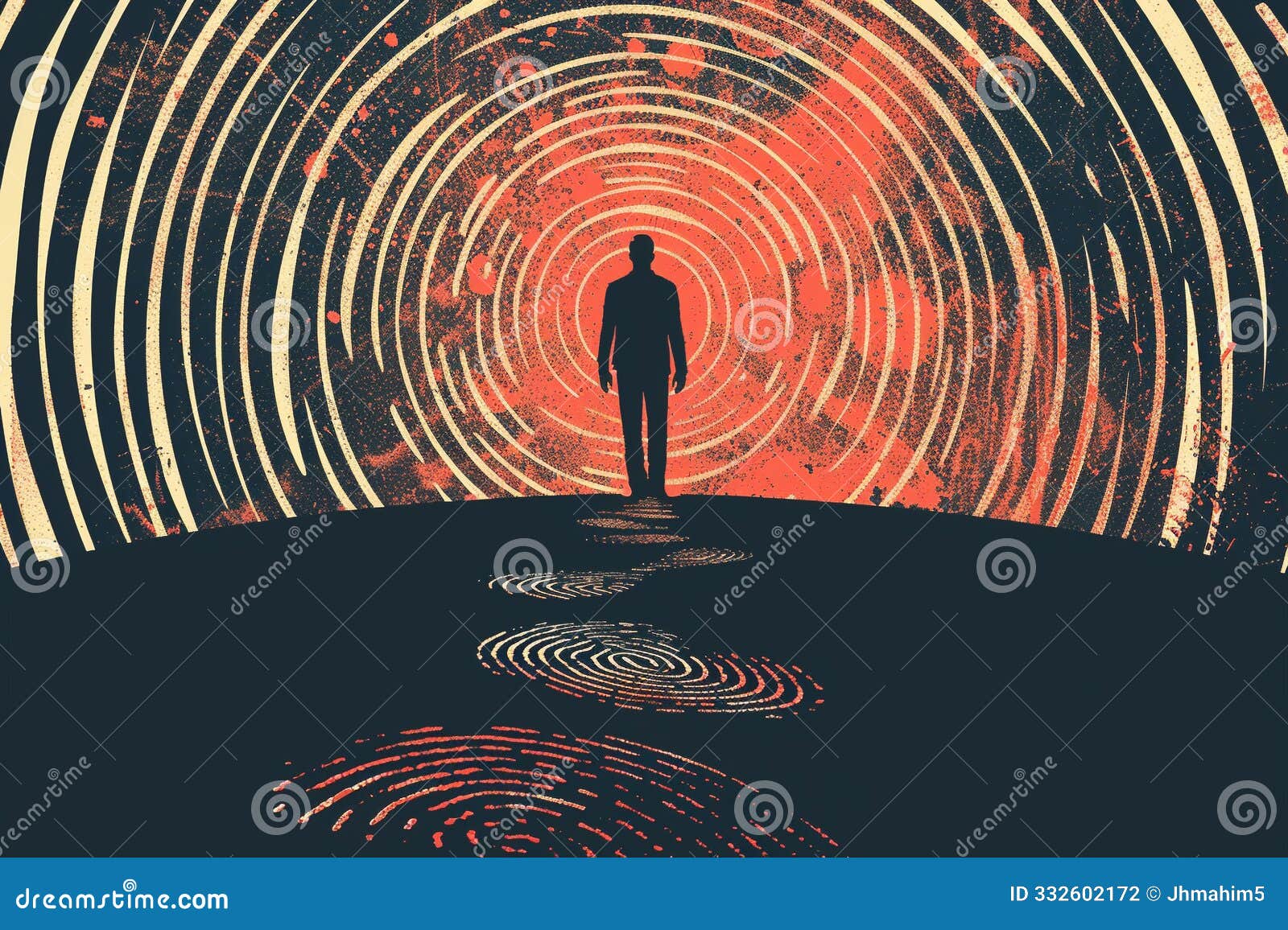 Silhouette of a Man Standing at the Edge of a Circular Vortex Stock ...