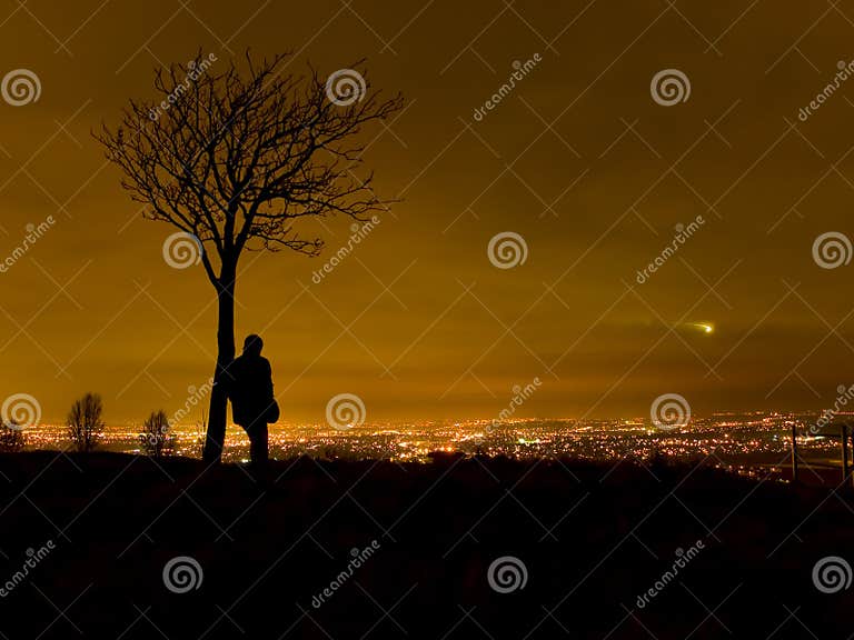 Silhouette of Man Stood by Tree Stock Photo - Image of solo, thoughtful ...