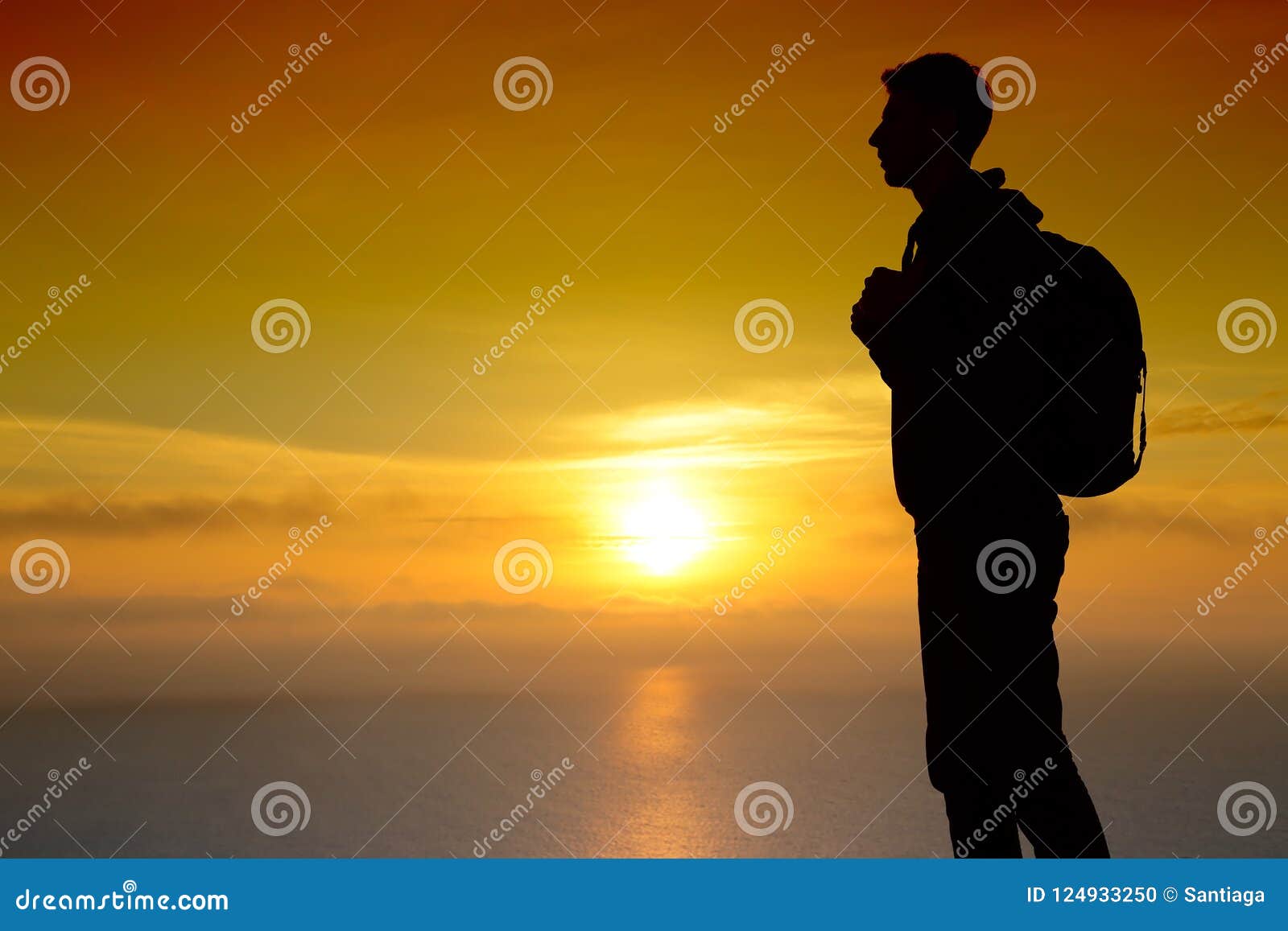 Silhouette of Man on Sunset. Stock Photo - Image of design, morning ...