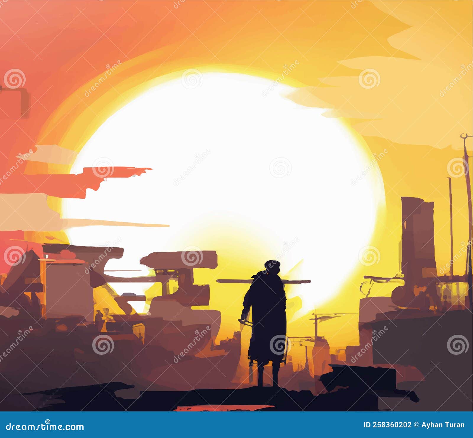 Silhouette of a Man at Sunset . Illustration Stock Illustration ...