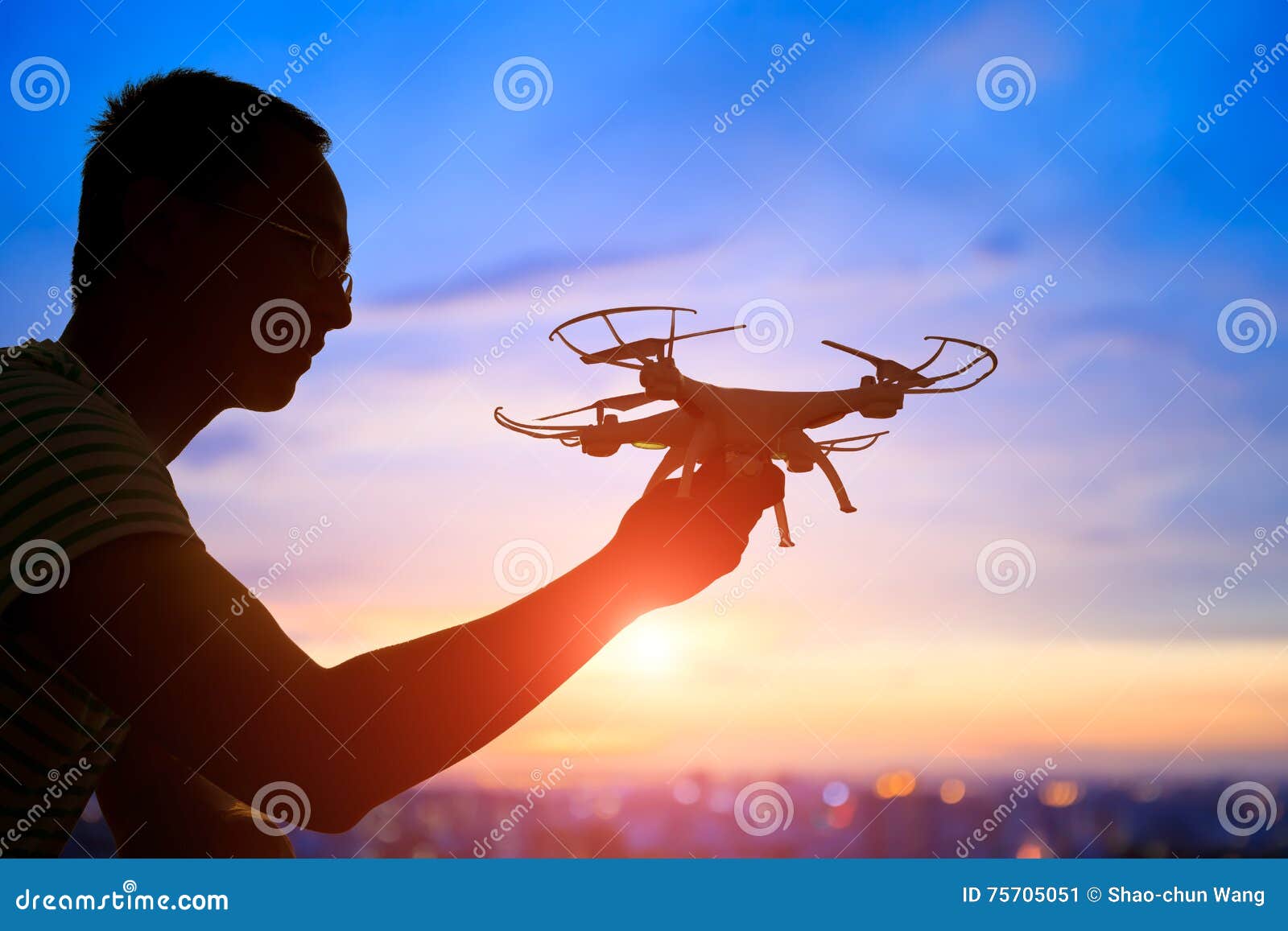 Silhouette of Man Take Drone Stock Image - Image of control, people ...