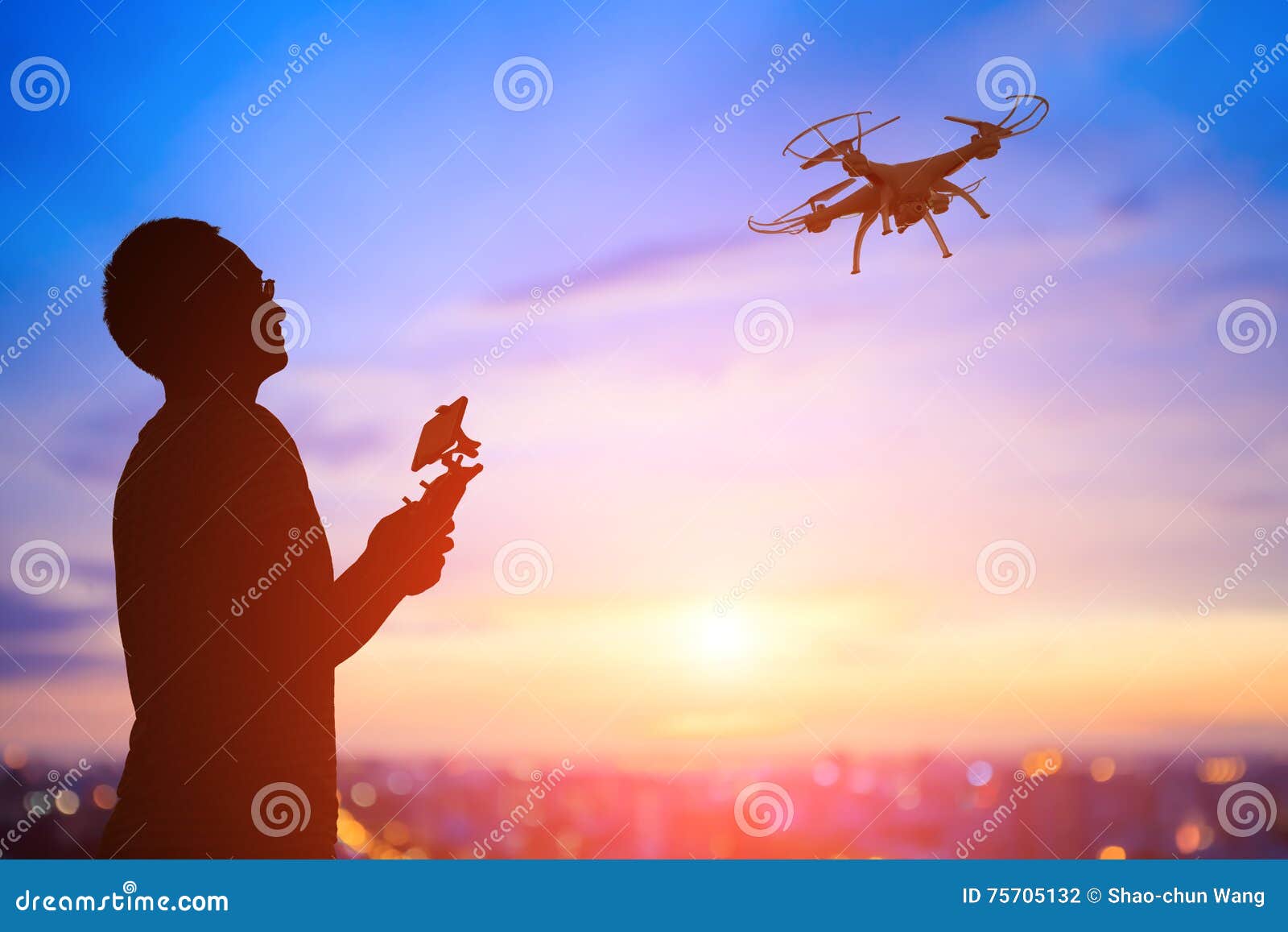 Silhouette of Man Take Drone Stock Photo - Image of outdoor, human ...