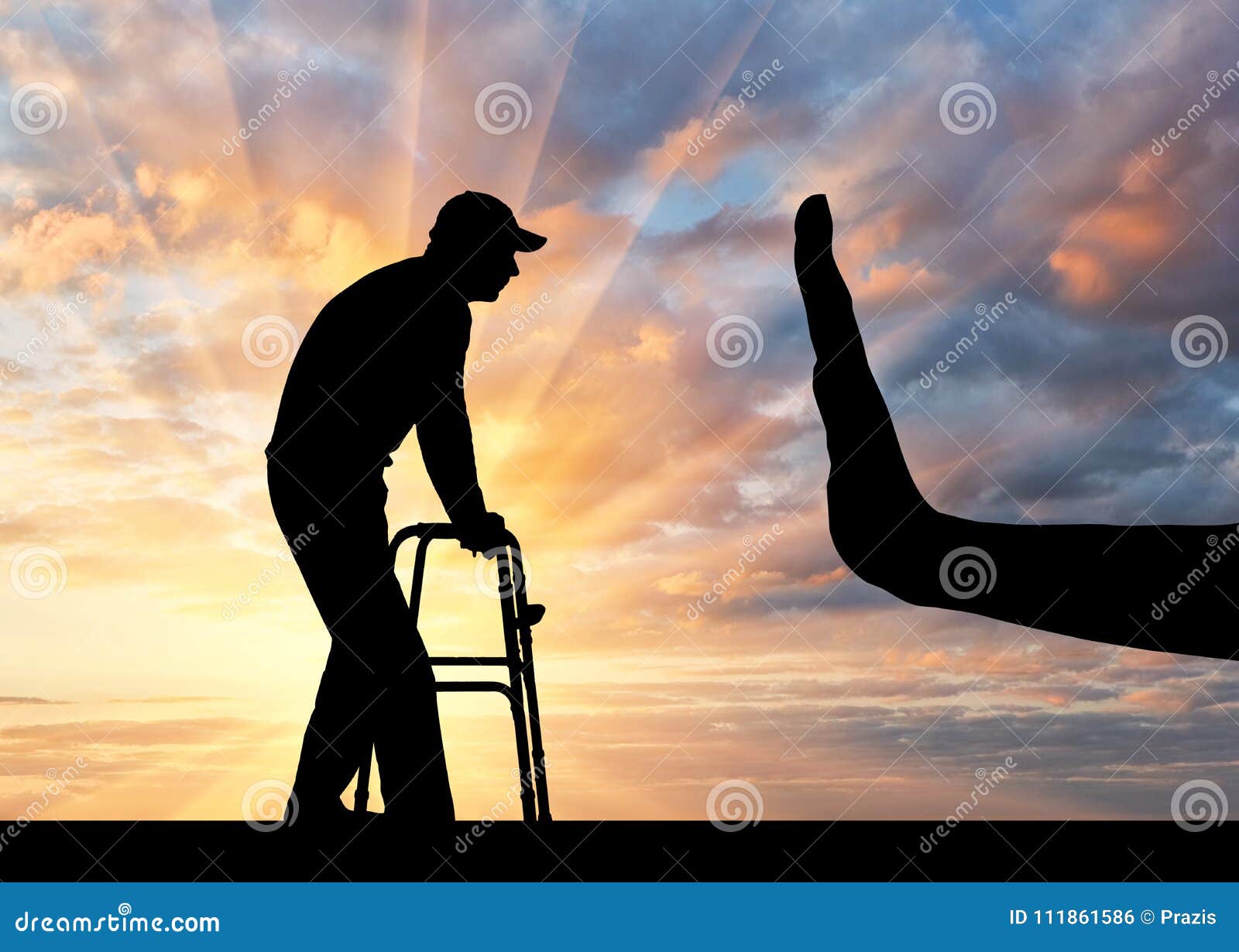 Silhouette of a Man with a Walker for the Disabled and Hand Gesture ...