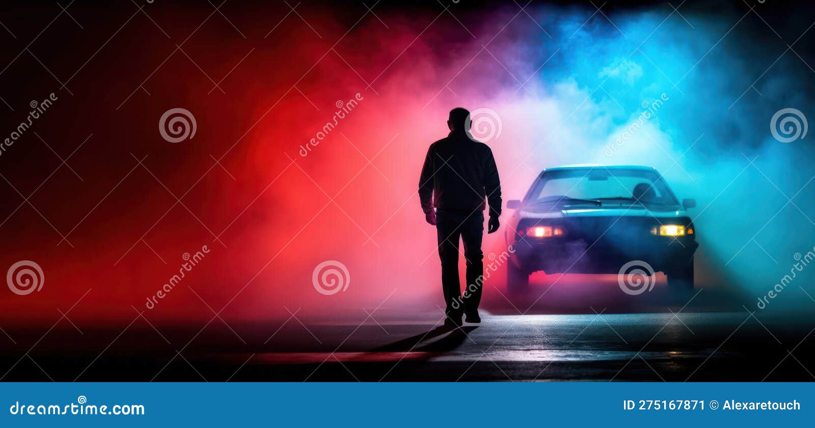 Silhouette of a Man Walking Towards the Car in the Backlight Stock ...