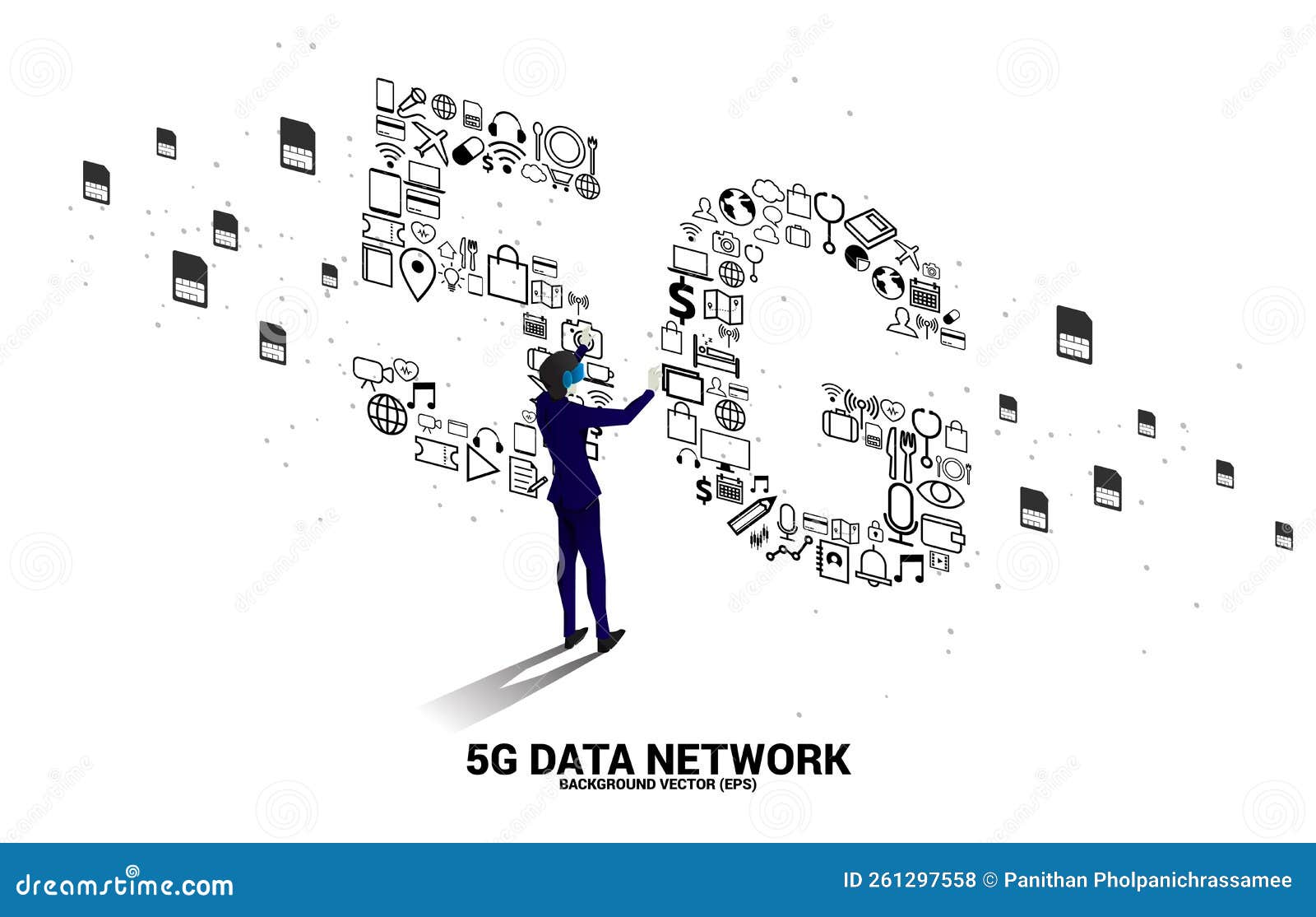 Silhouette Man Wear VR Glasses and 5G Data Technology from Online ...