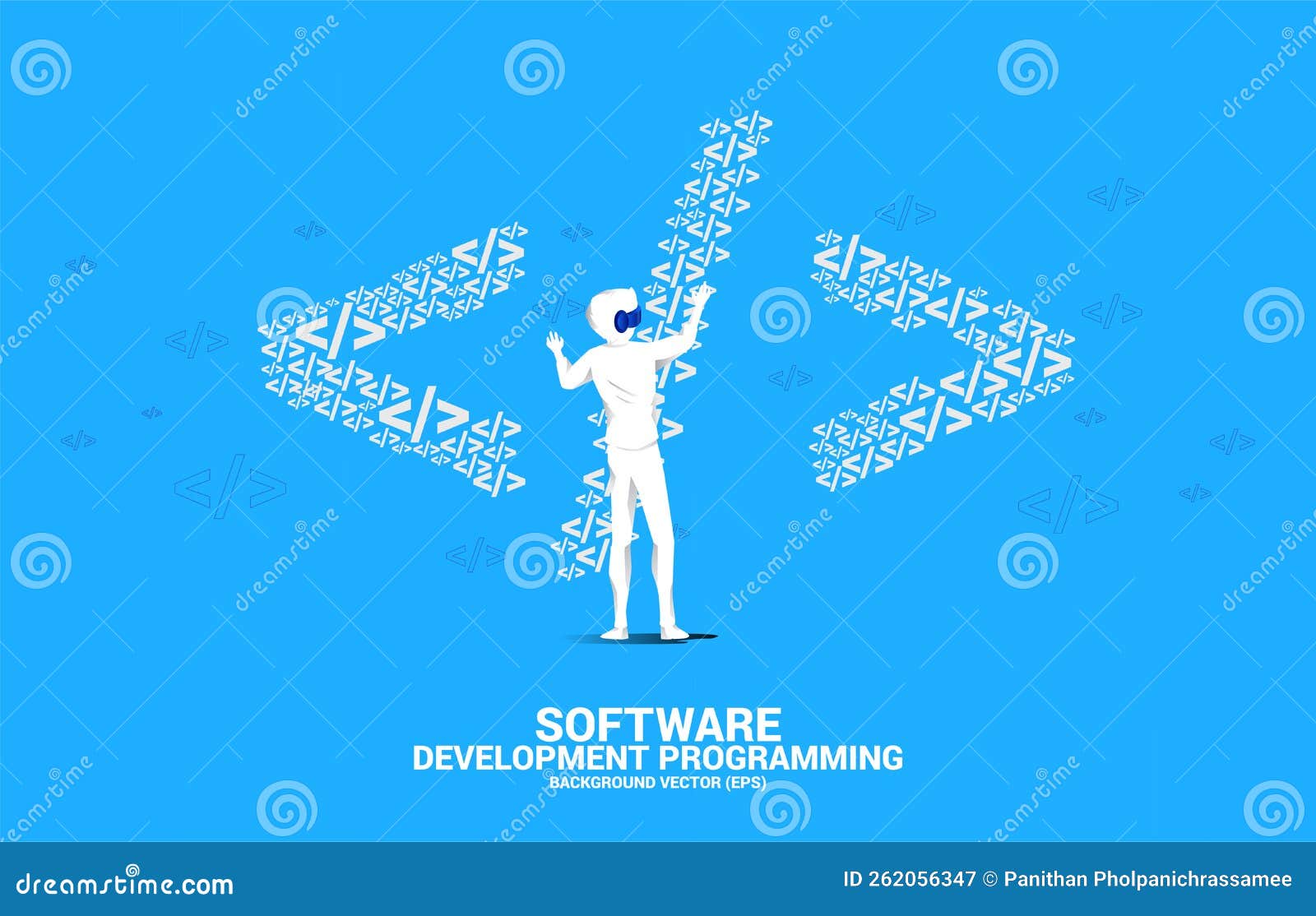 Silhouette Man Wear VR Glasses with Software Development Programming ...