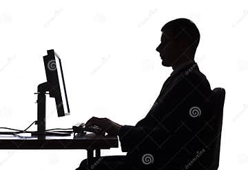 Silhouette of Man Working Computer Stock Photo - Image of busy, dealer ...