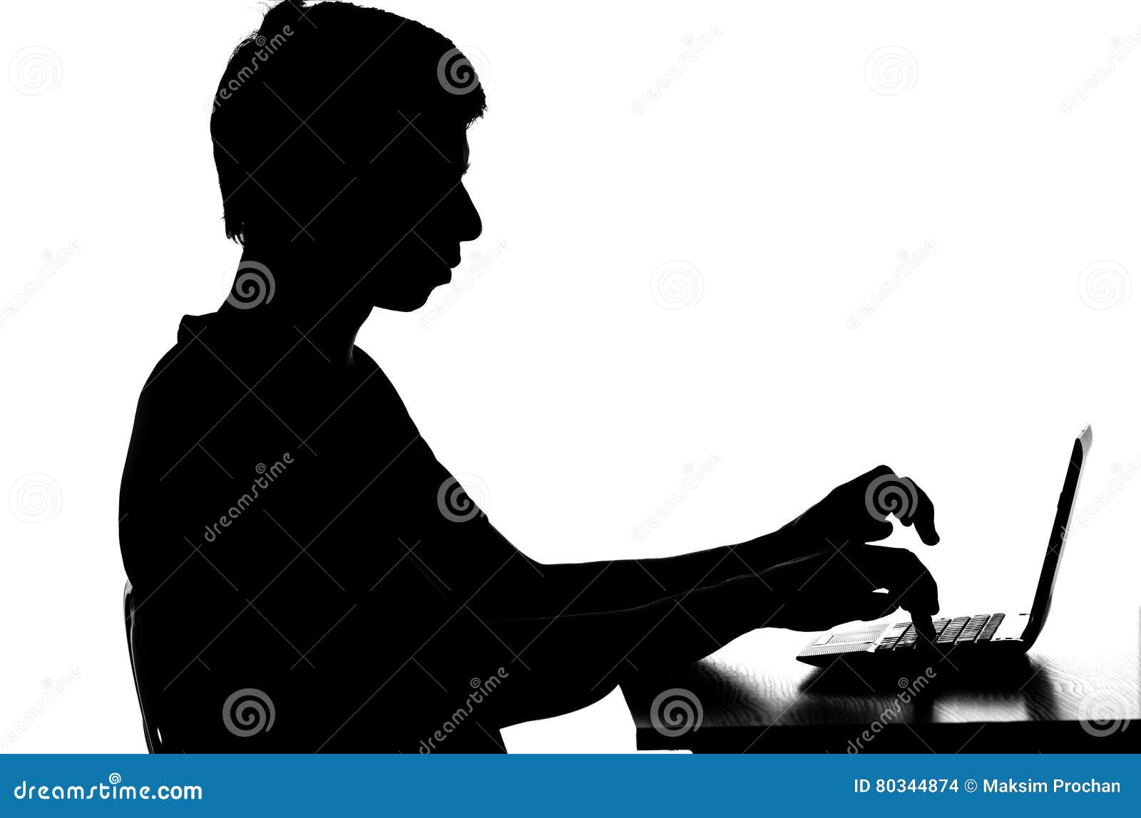 Silhouette of a Man Working on the Computer Remotely Stock Photo ...