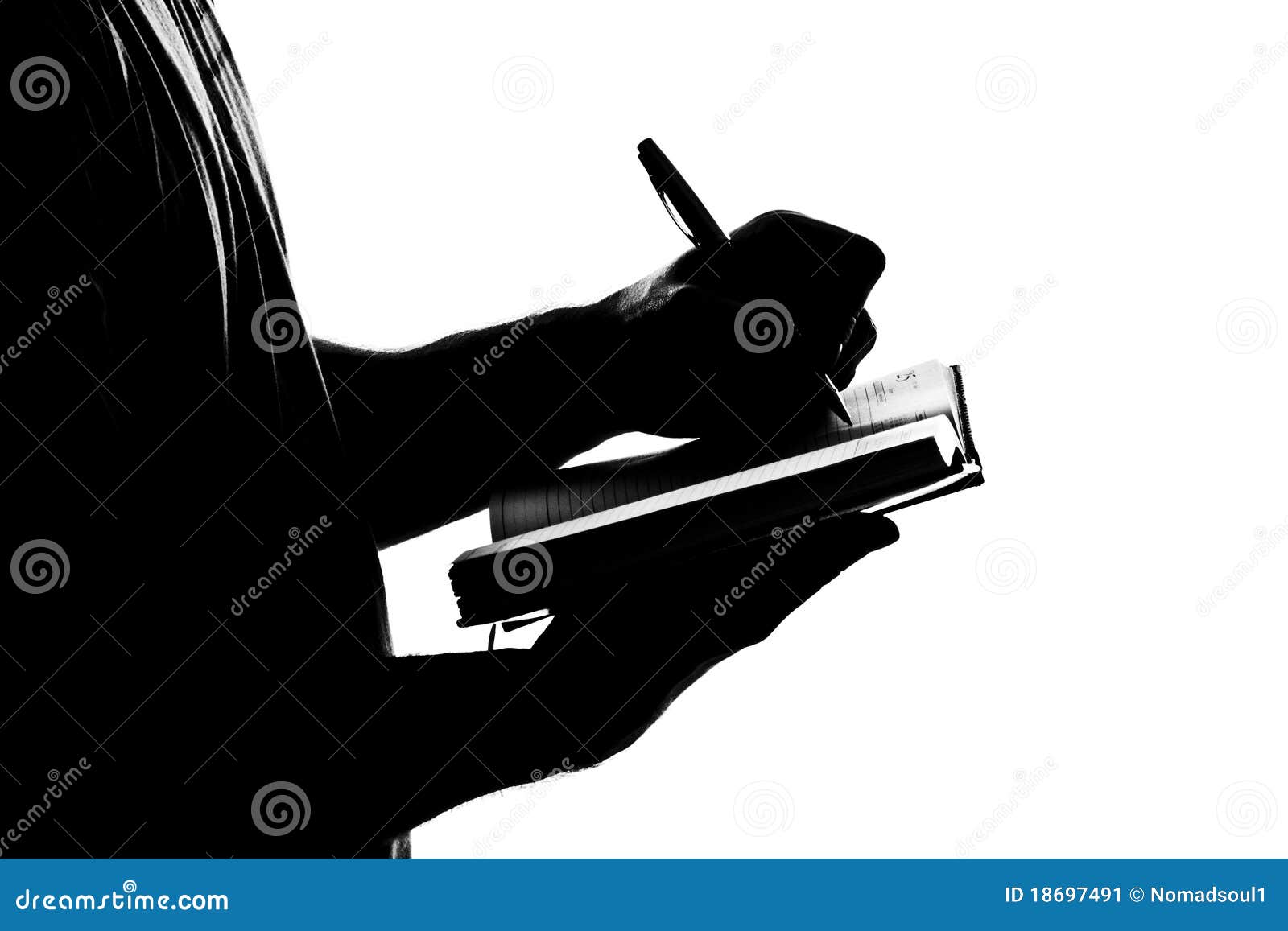 Silhouette of Man Writing Business Diary Stock Image - Image of holding ...